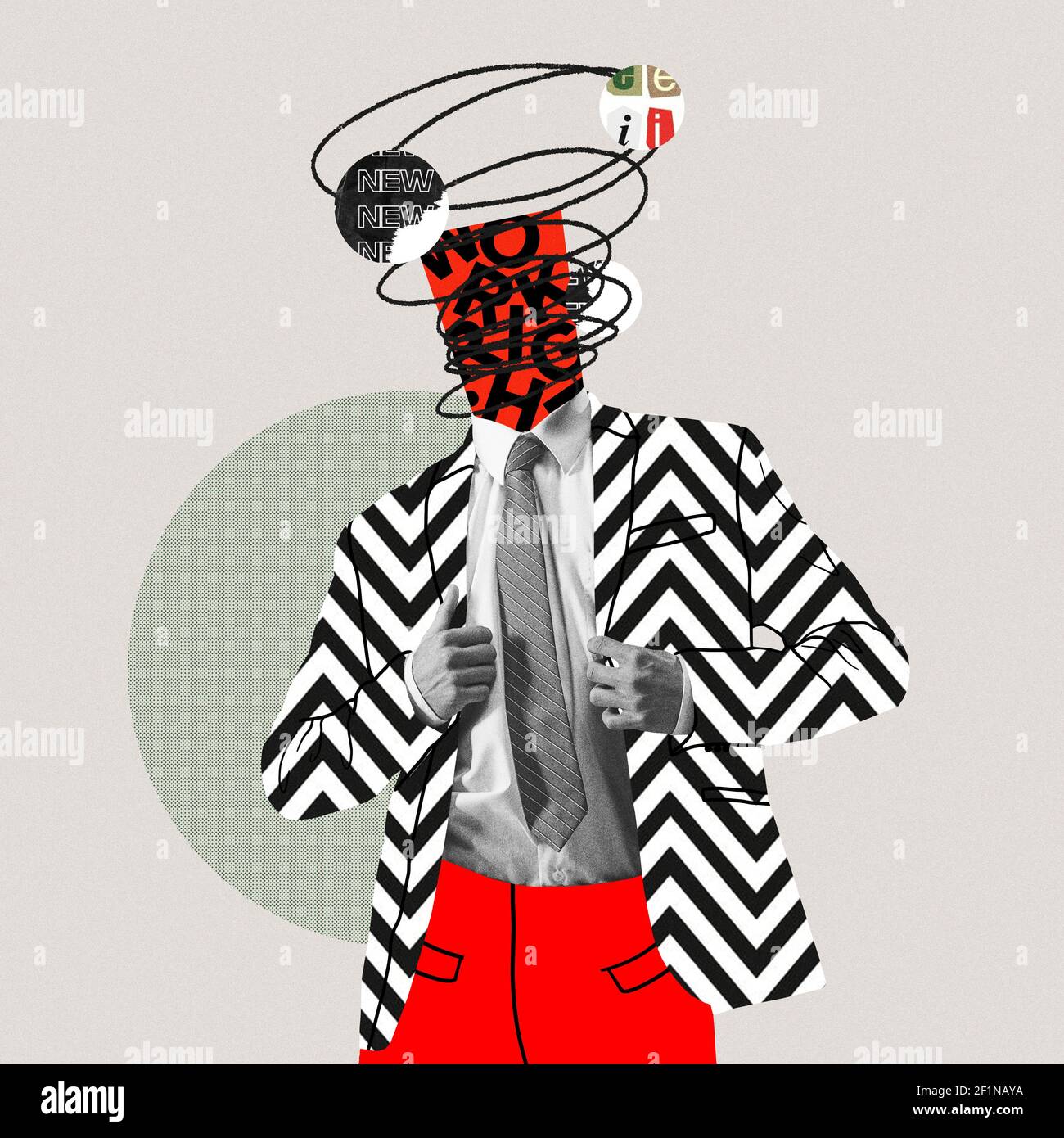 Working hard all day long. Comics styled lined white suit. Modern ...