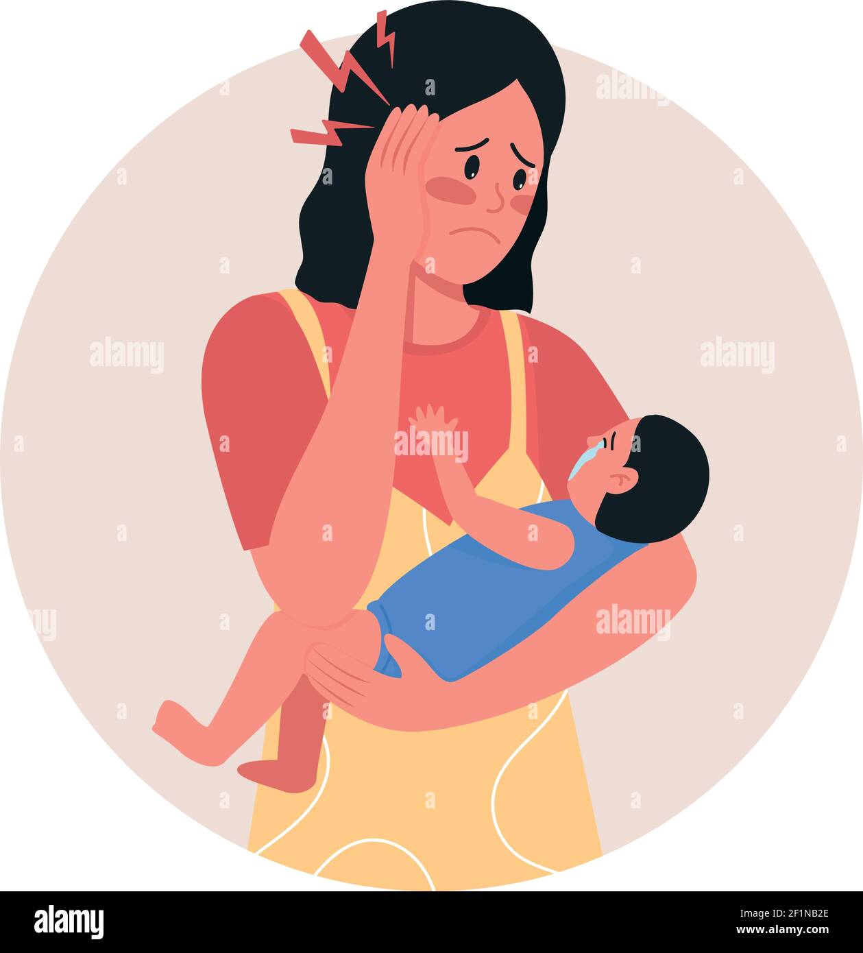 Depressed mother 2D vector web icon. banner, poster Stock Vector Image ...