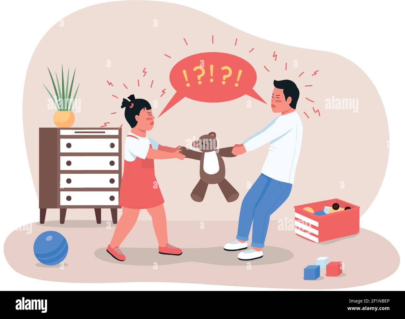 Children fighting over toy 2D vector web banner, poster Stock Vector ...