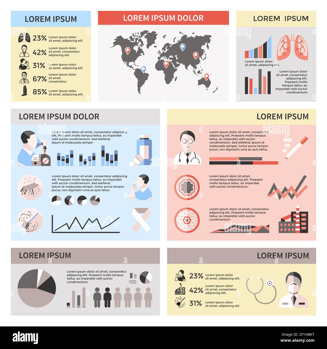 Bronchial asthma infographics with world map doctor patient lungs pills ...