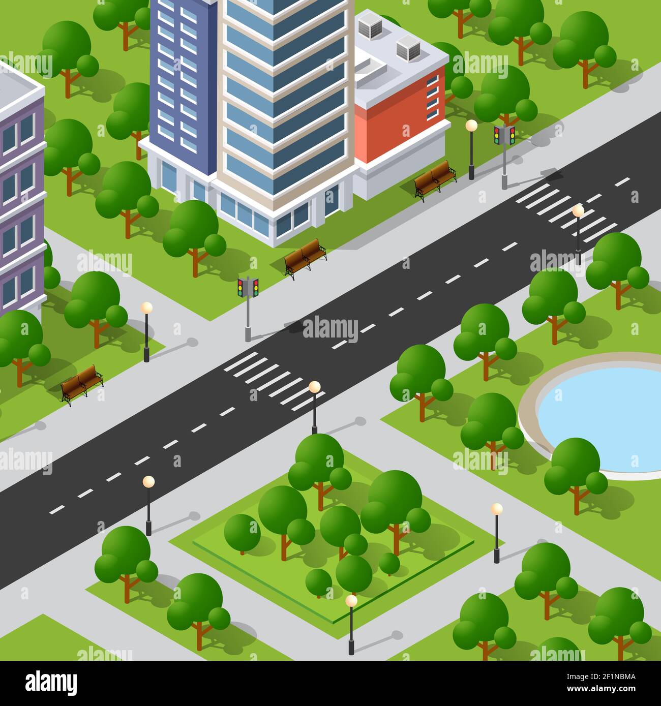 Isometric 3D illustration of the city quarter with houses Stock Vector ...