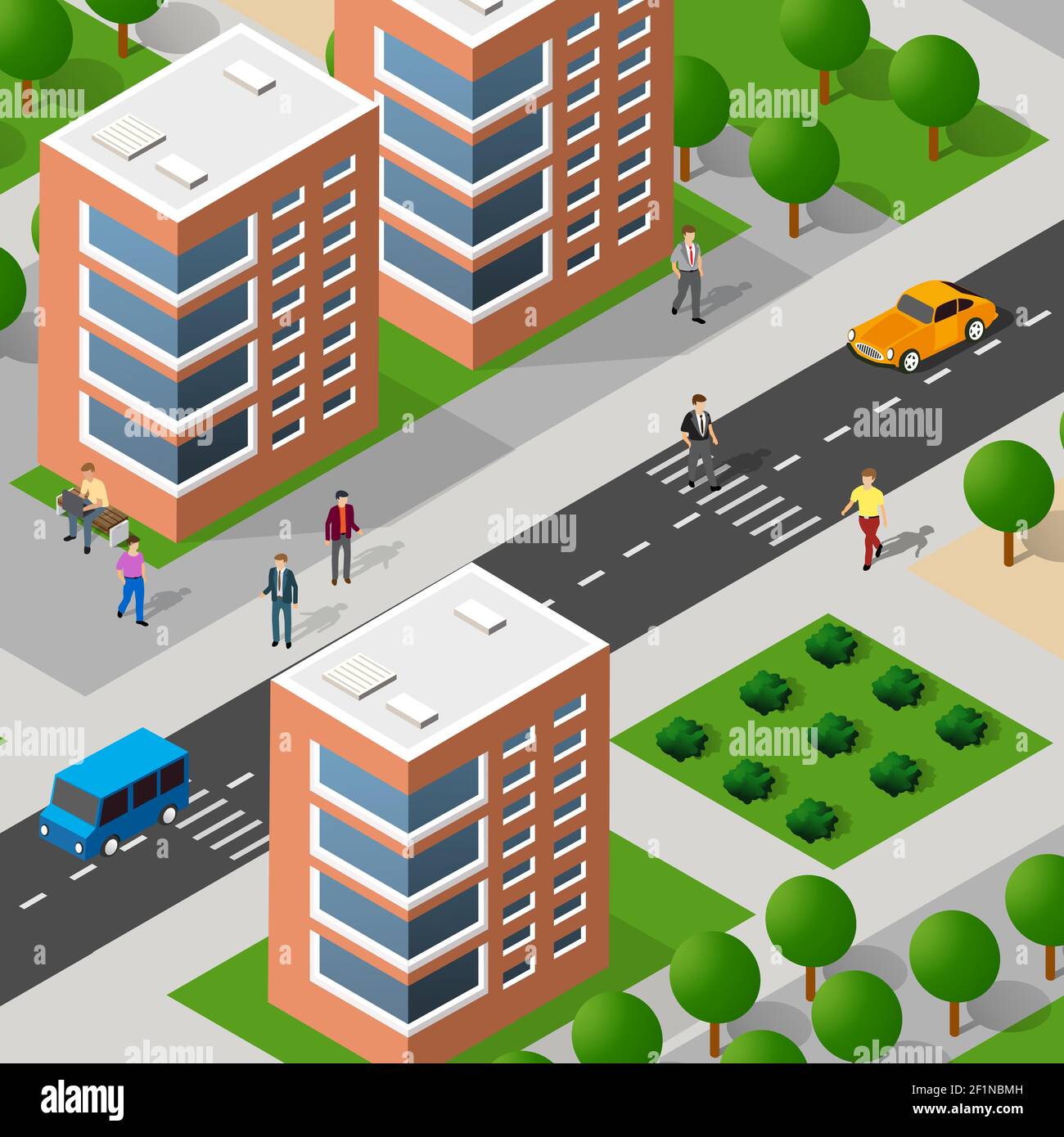Isometric 3D illustration of the city quarter with houses Stock Vector ...