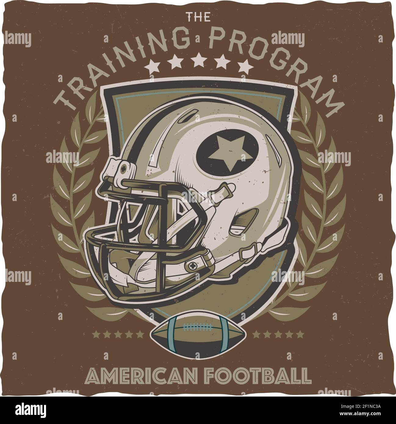 American football t-shirt label design with illustration of football ...
