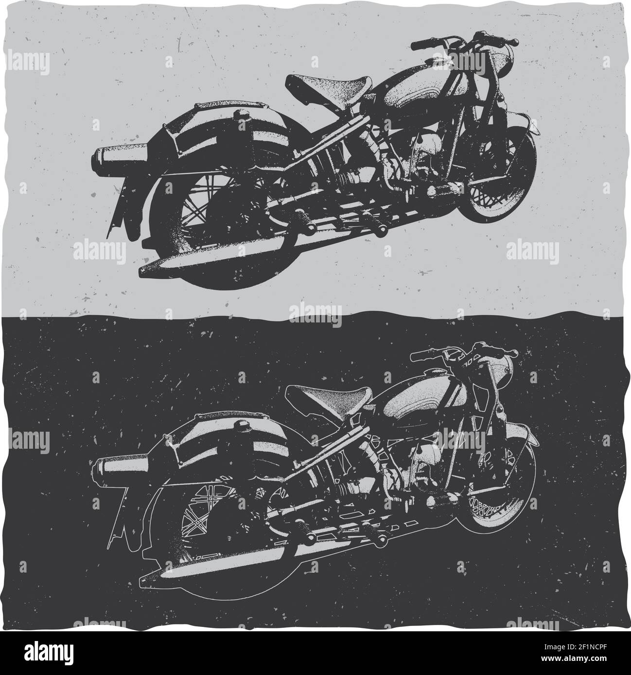 Illustration of vintage motorcycle on dark and light backgrounds Stock ...