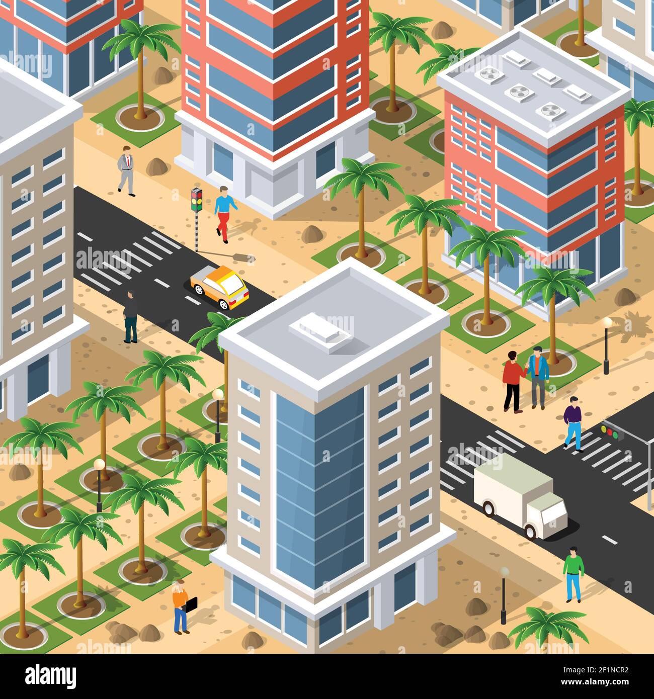 Isometric 3D illustration of the city quarter with houses Stock Vector ...