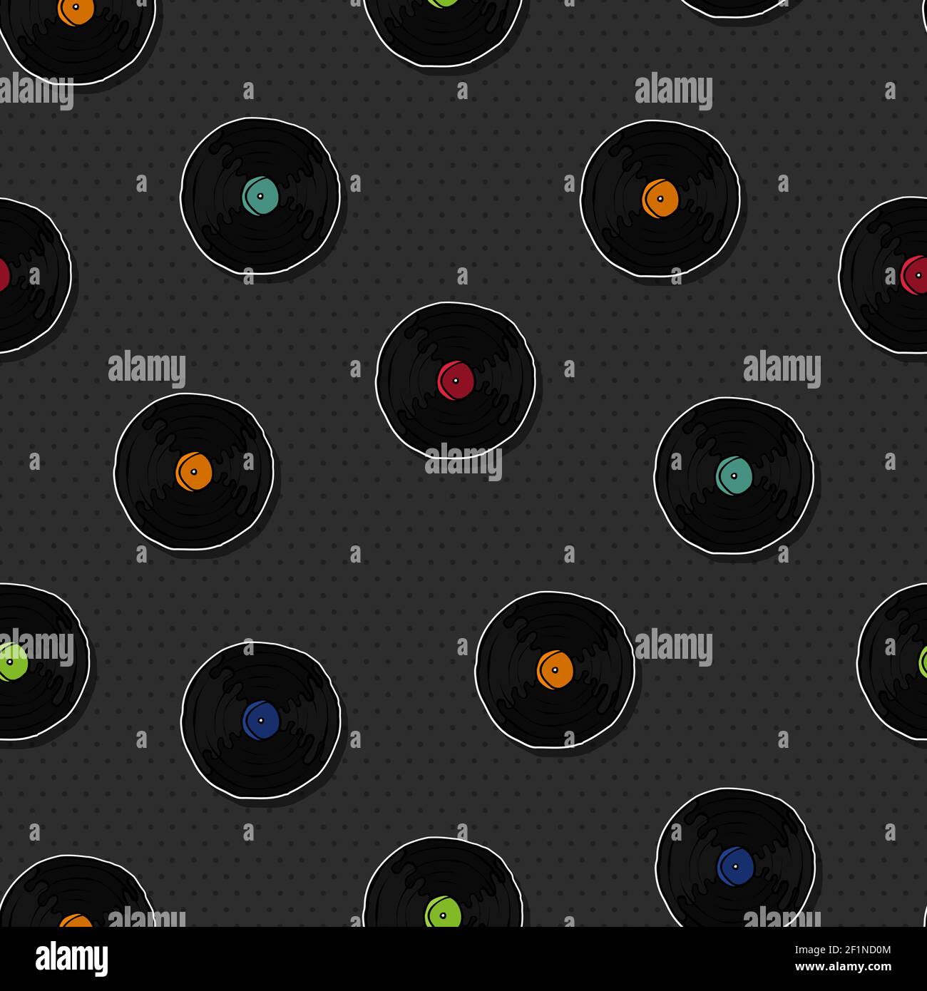 Hand drawn vinyl cd seamless pattern, retro style cartoon background ...