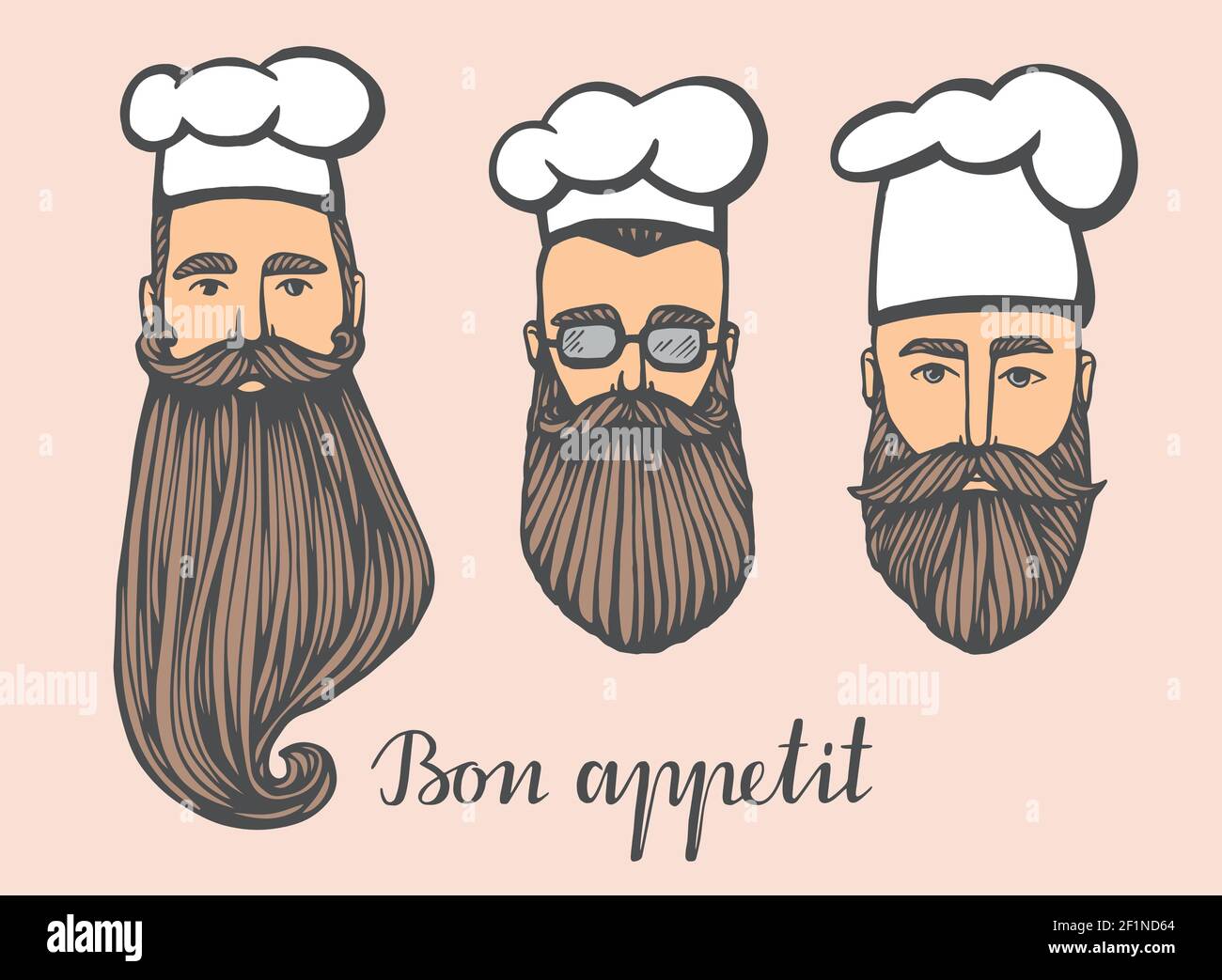 Set of Hand drawn vector illustration of hipster chief-cooker with a ...