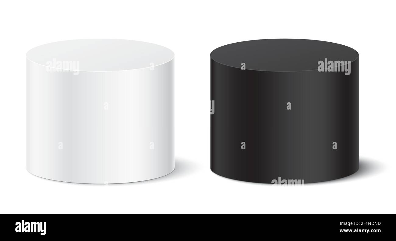 Vector set of white and black tube shape pedestals. Cylinder form ...