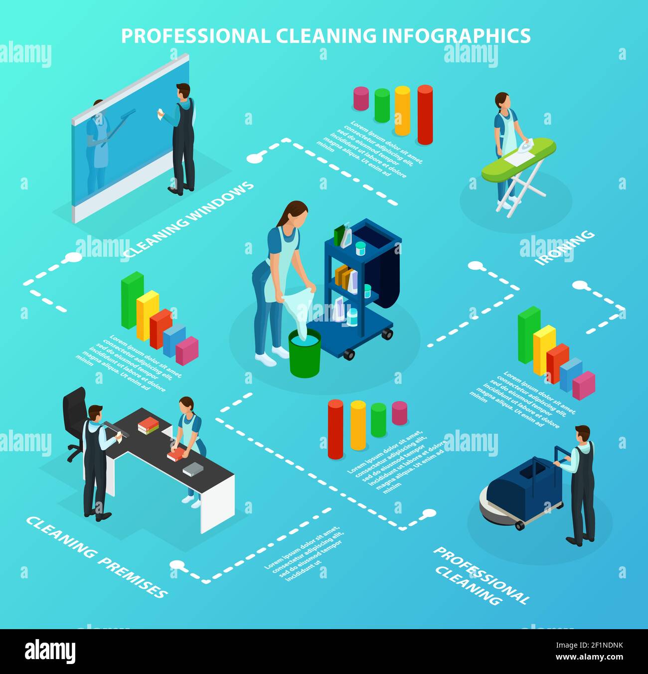 Isometric professional cleaning service infographic concept with ...