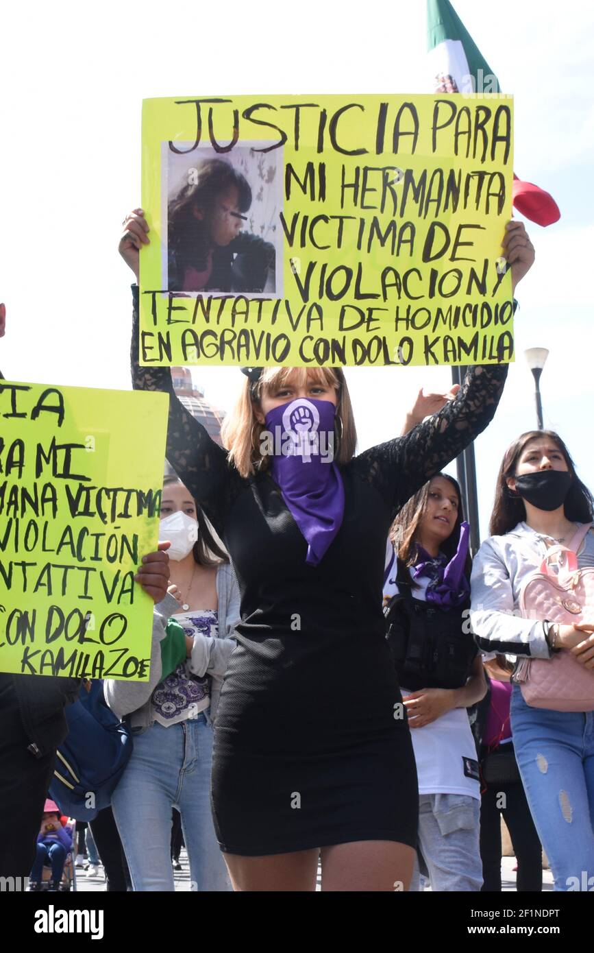Mexico City, Mexico, March 8, 2021, A woman joins a march to protest ...