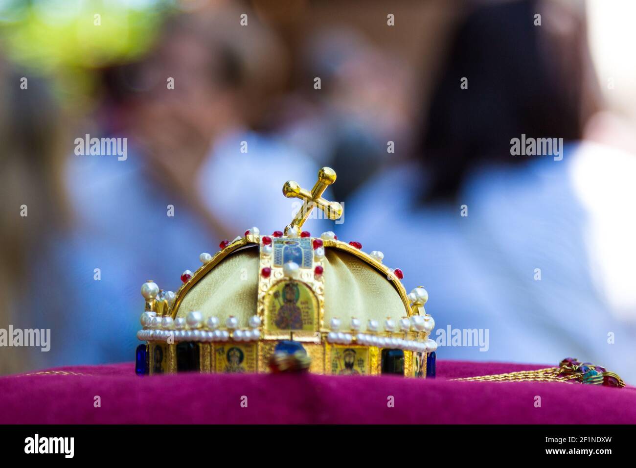 A small realistic copy of the Hungarian saint holy crown displayed in ...