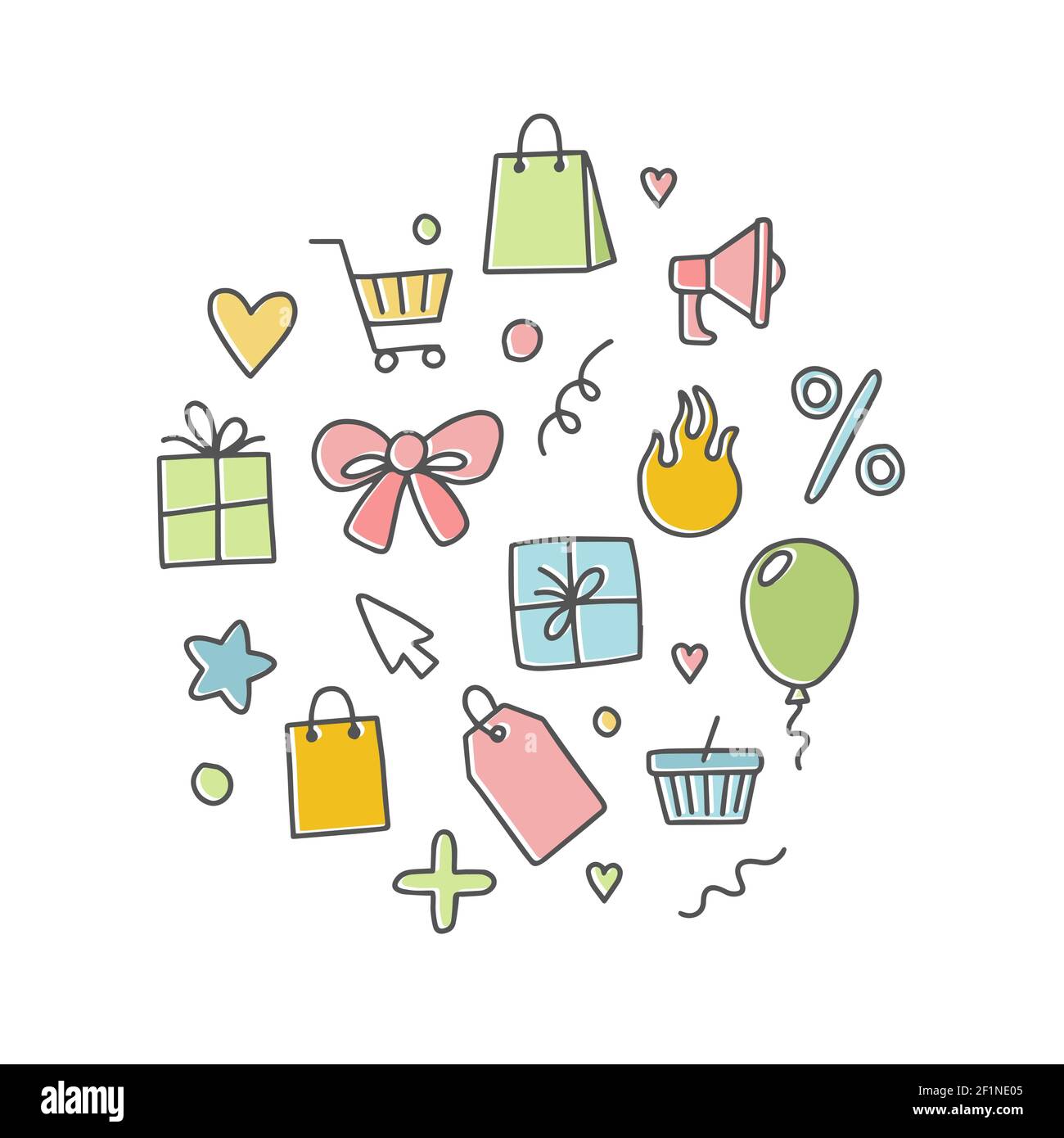 Doodle sale set, cute hand drawn elements. Vector illustration Stock ...