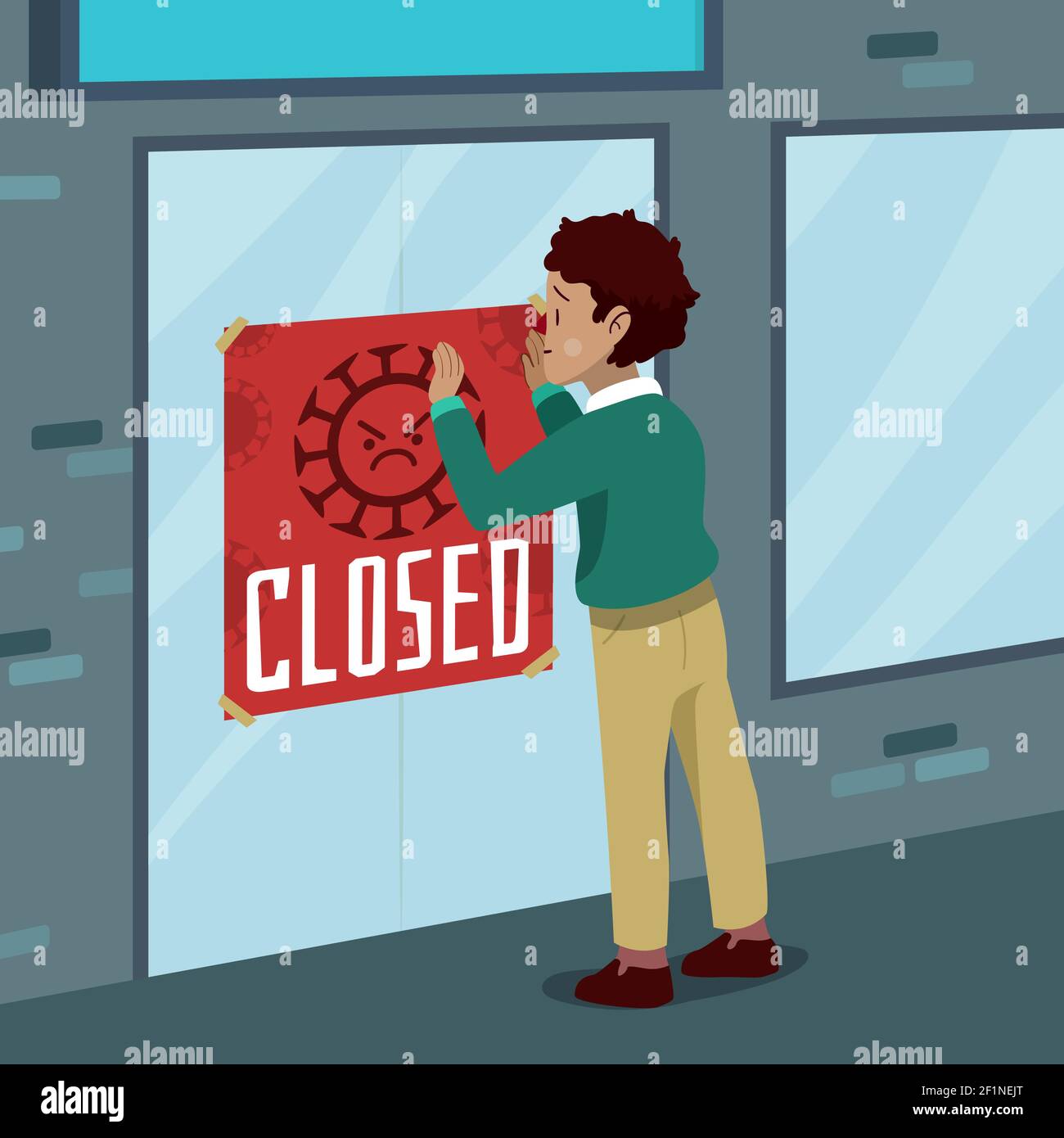 Organic flat people hanging a closed signboard Vector illustration ...