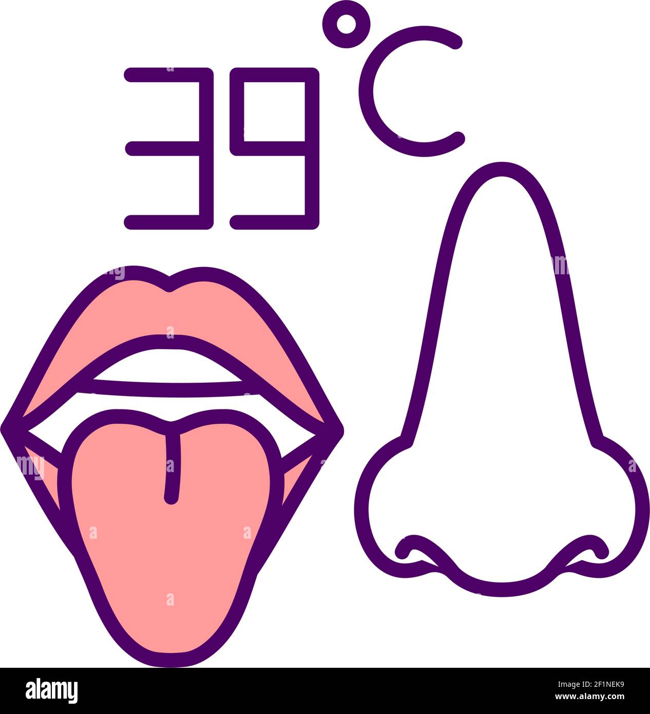 Smell and taste loss and elevated fever RGB color icon Stock Vector ...