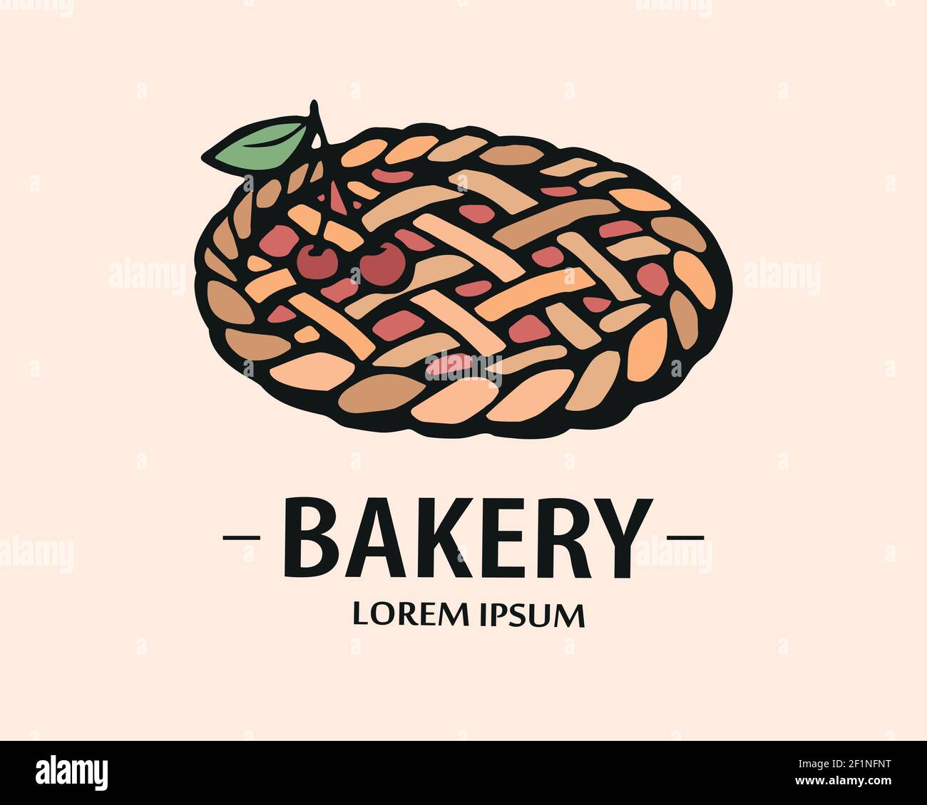 Bakery logo. Hand drawn vector illustration of pie. Cake emblem Stock ...