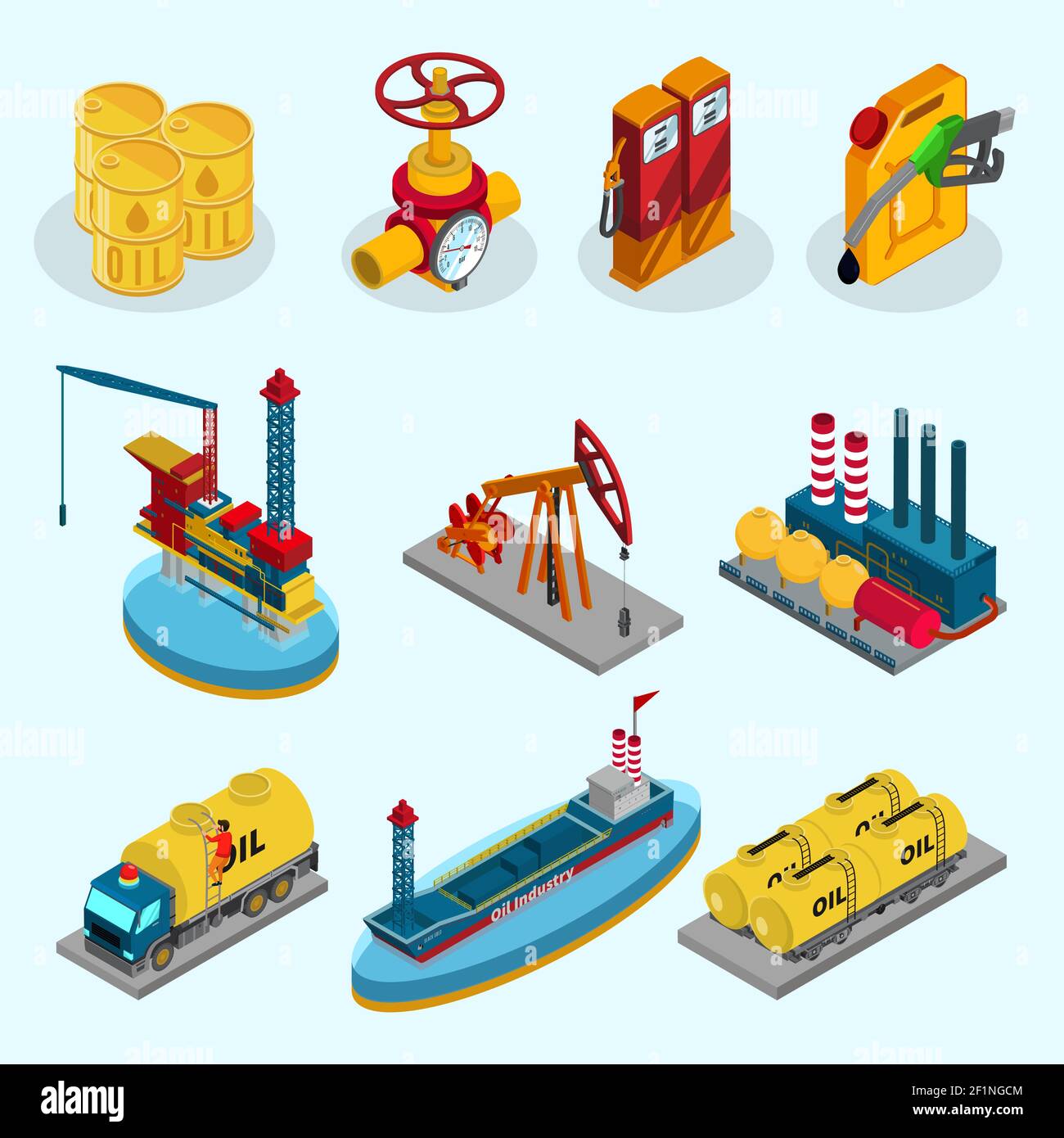 Isometric oil industry elements collection with barrels pipeline fuel ...