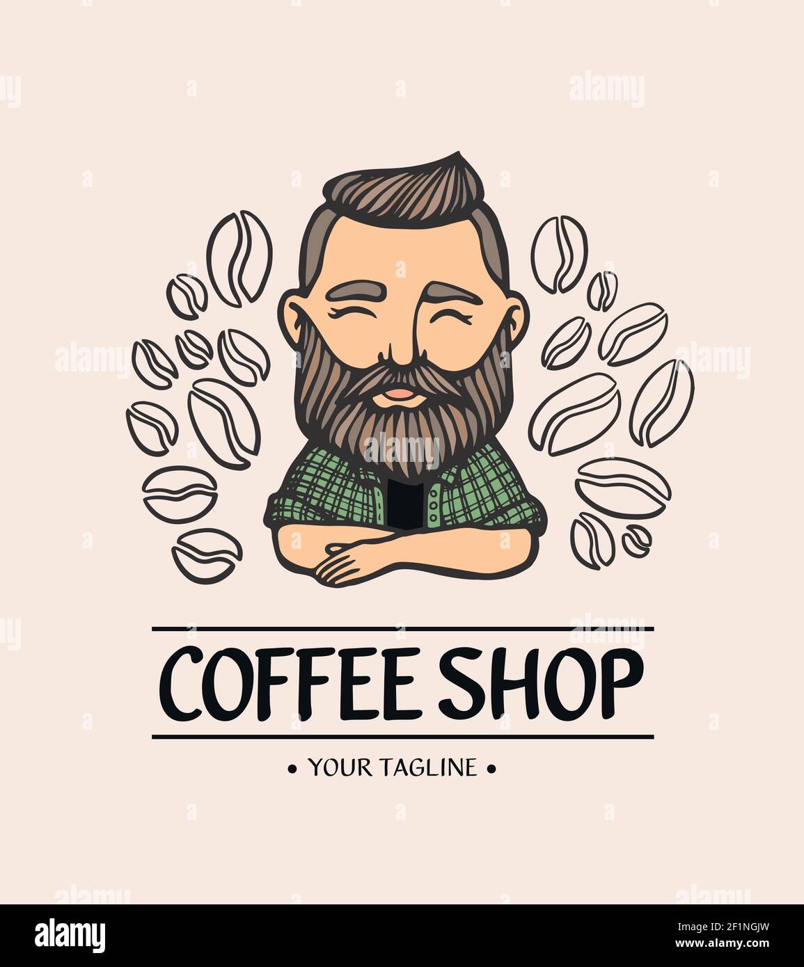 Coffe shop logo. Hand-drawn hipster man with mustache, beard with ...
