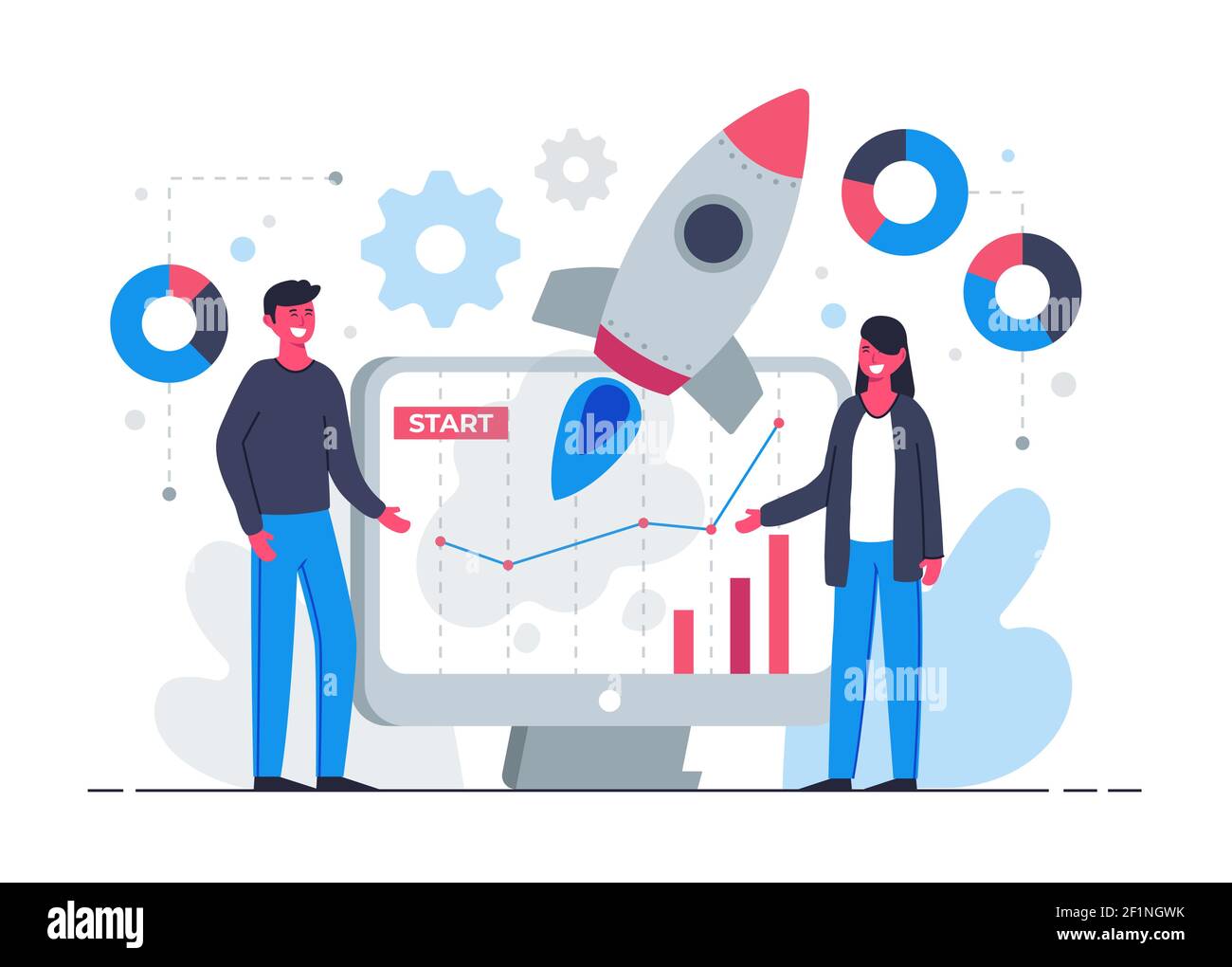 Flat-hand drawn people starting a project Vector illustration Stock ...