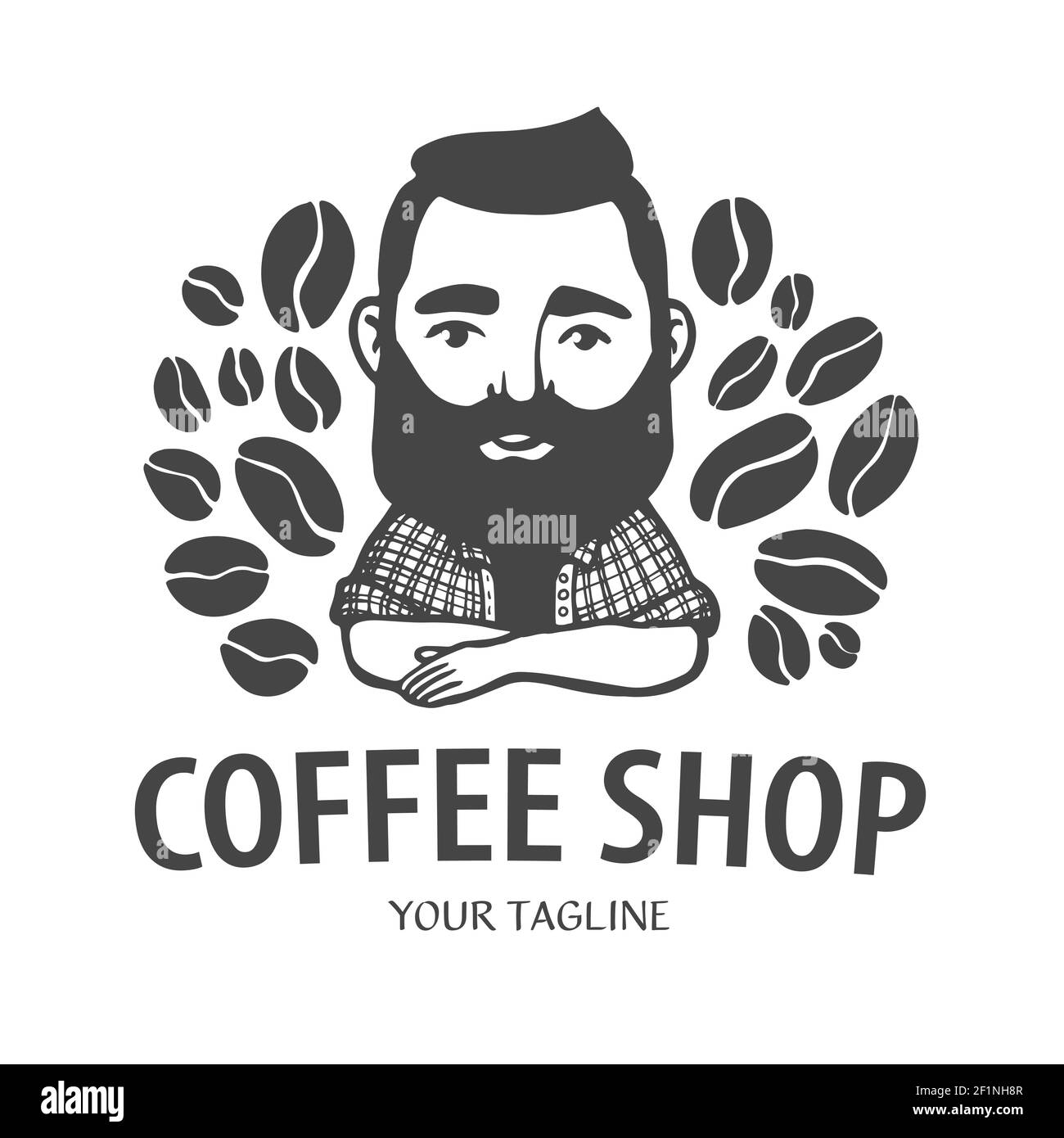 Coffe shop logo. Hand-drawn hipster man with mustache, beard with ...