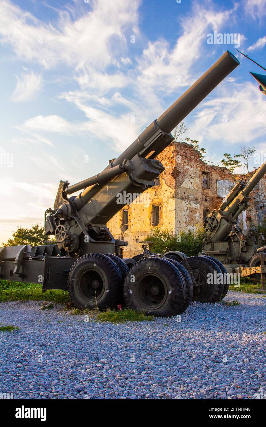 KARLOVAC, CROATIA - Aug 12, 2011: Artillery piece in The Homeland War ...