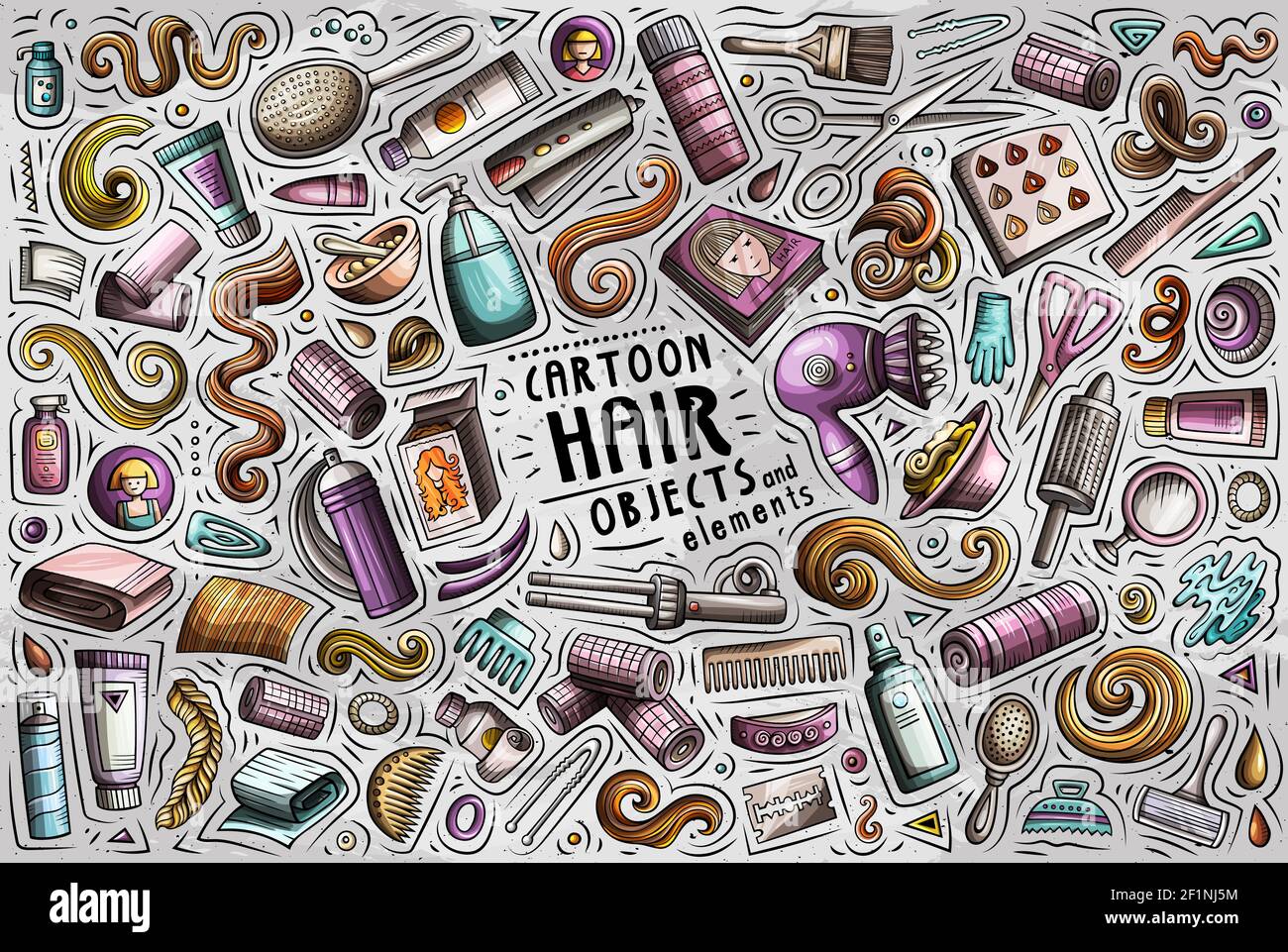 Colorful vector hand drawn doodle cartoon set of Hair Salon theme items ...