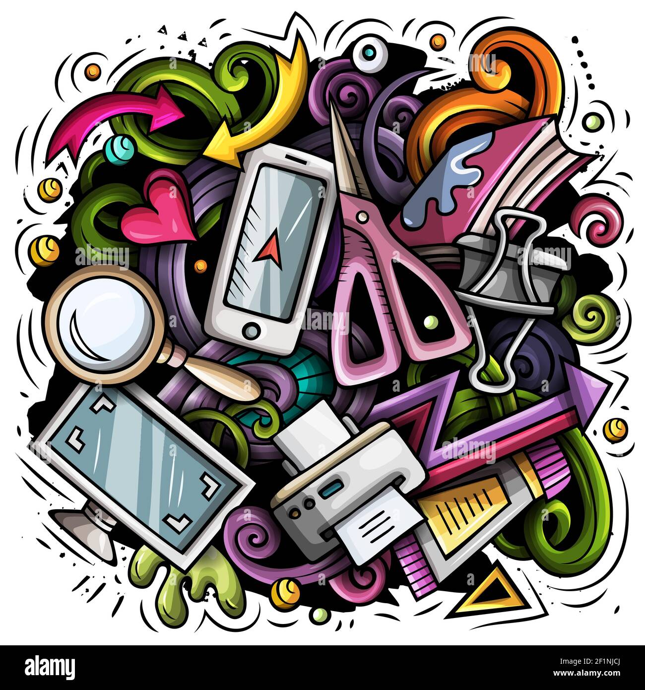 Cartoon vector doodles Art and Design illustration. Colorful, detailed ...