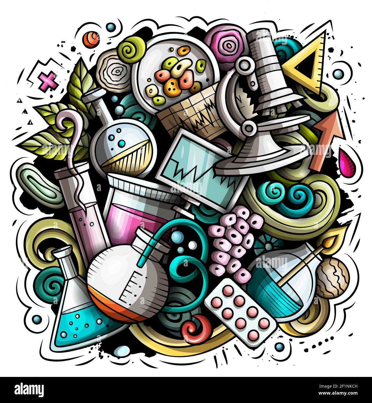 Science cartoon vector doodle design. Colorful detailed composition ...