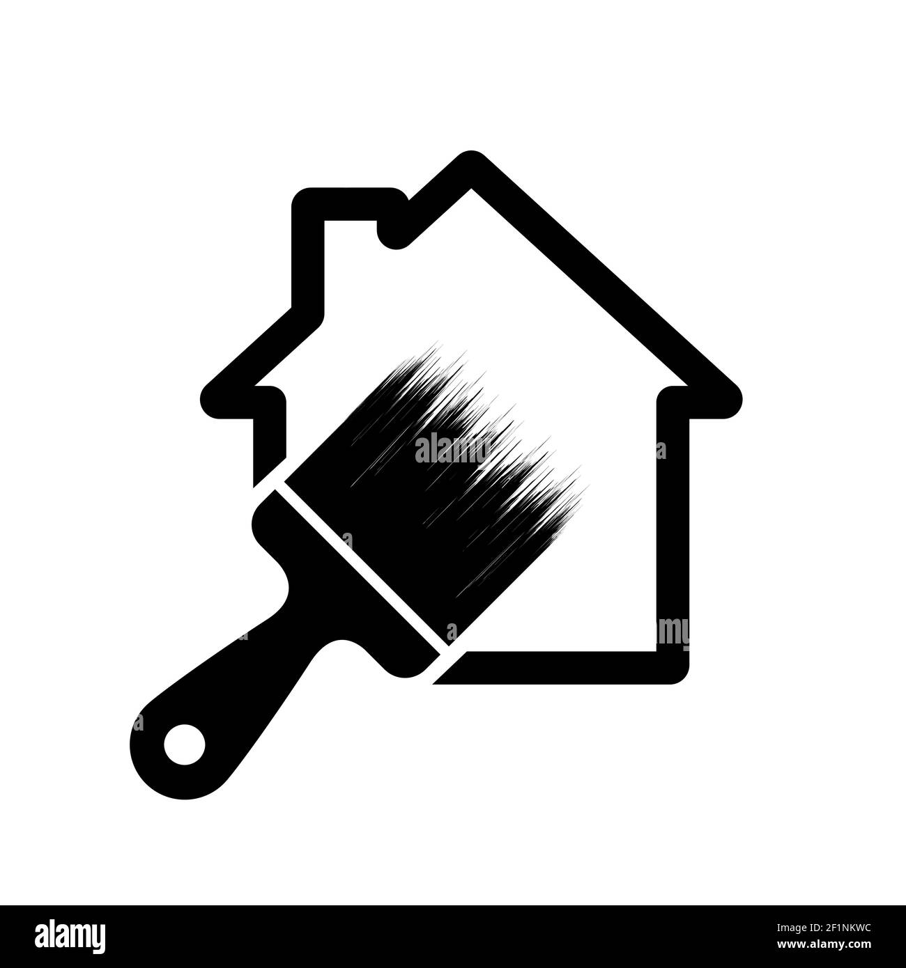 Repair house icon. Black house icon with brush symbol. Vector ...