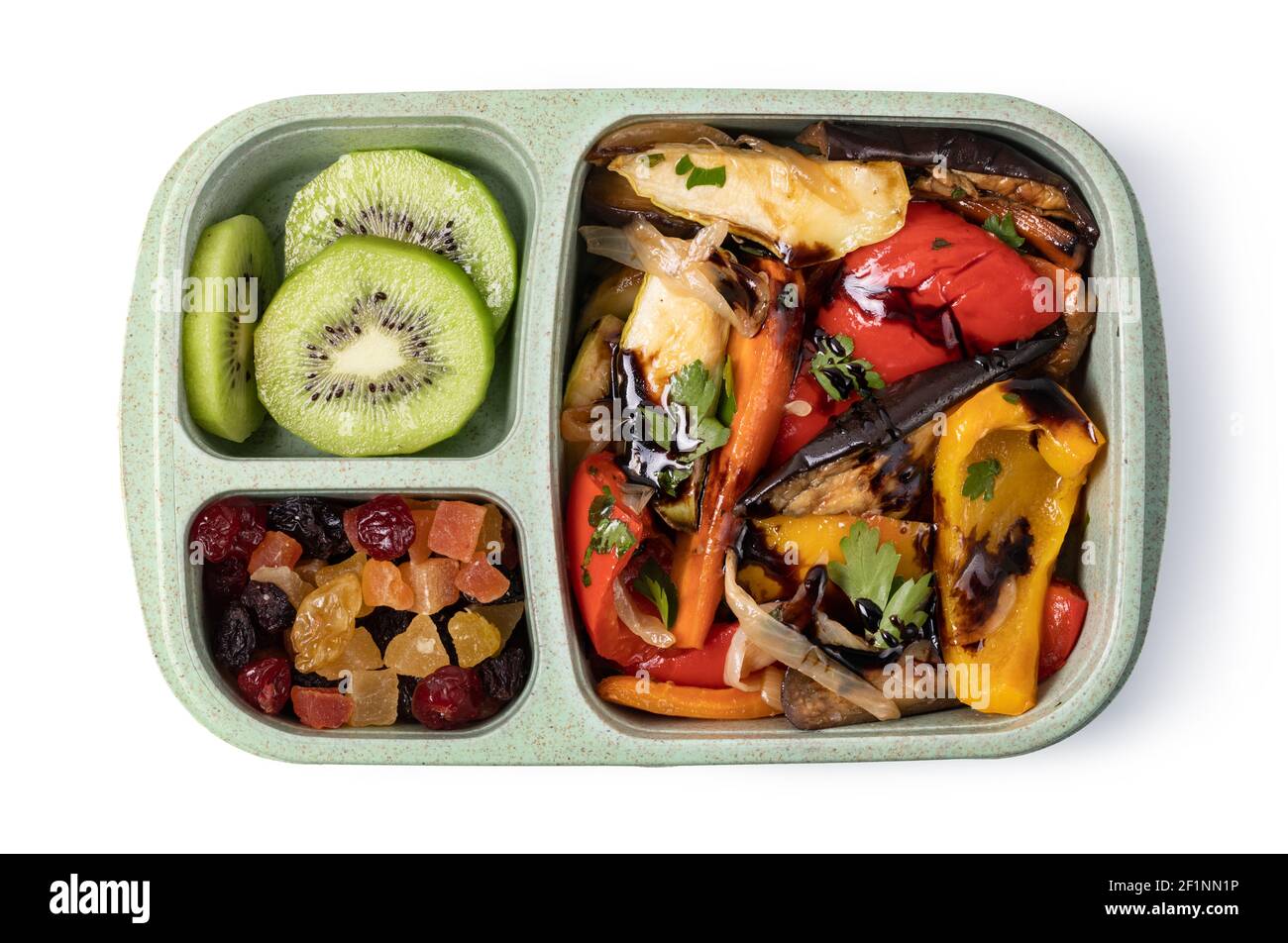 Lunch box with delicious food on a white background Stock Photo - Alamy