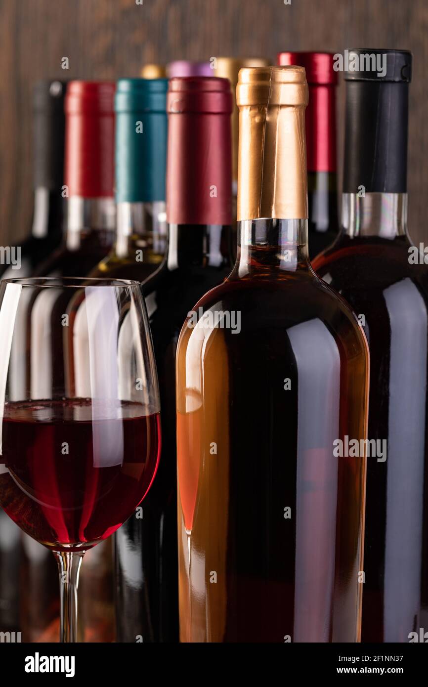 Row of vintage wine bottles Stock Photo - Alamy