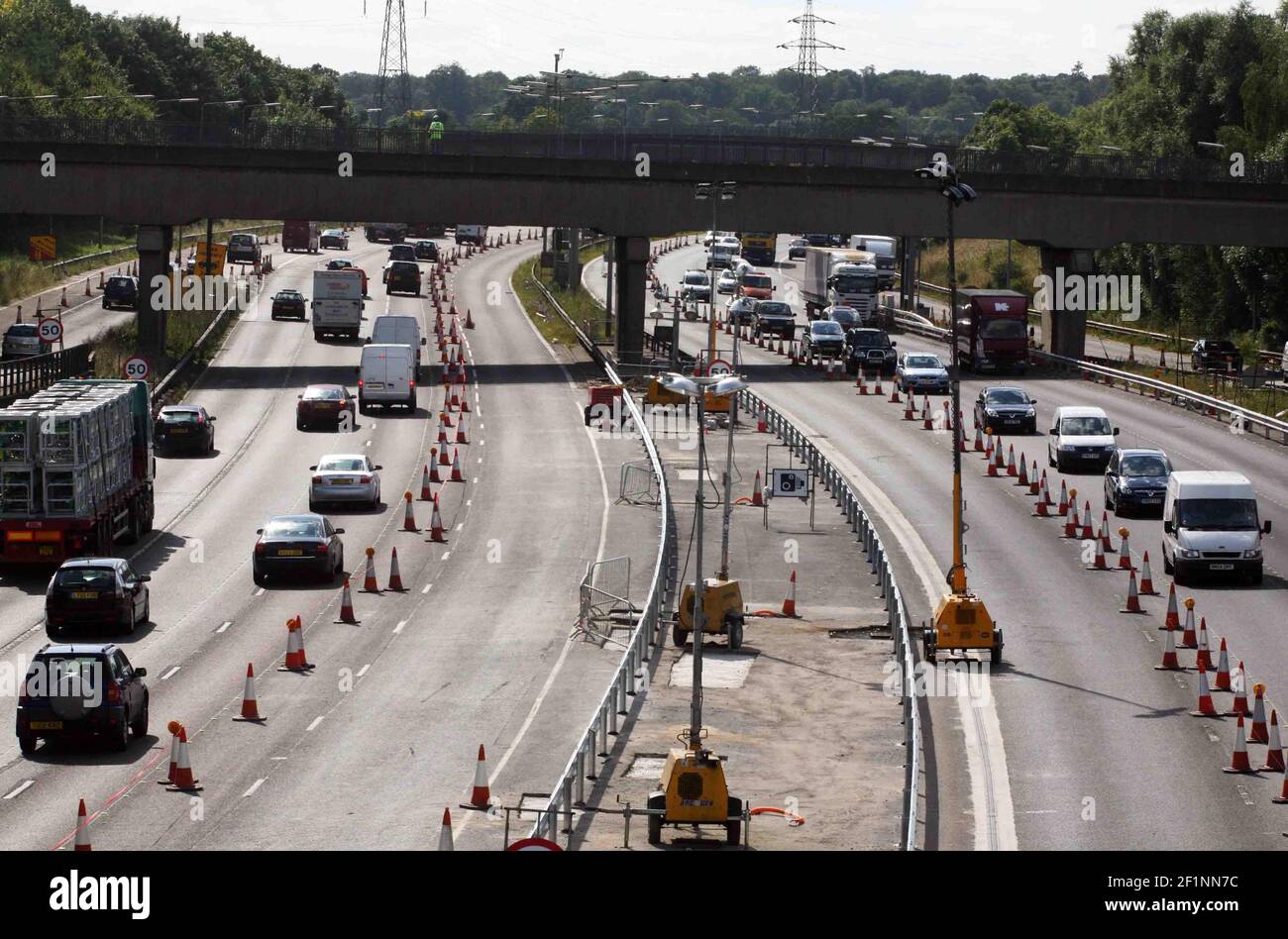 Motorway maintanence, road works on the M25 motorway junction 25 pic ...