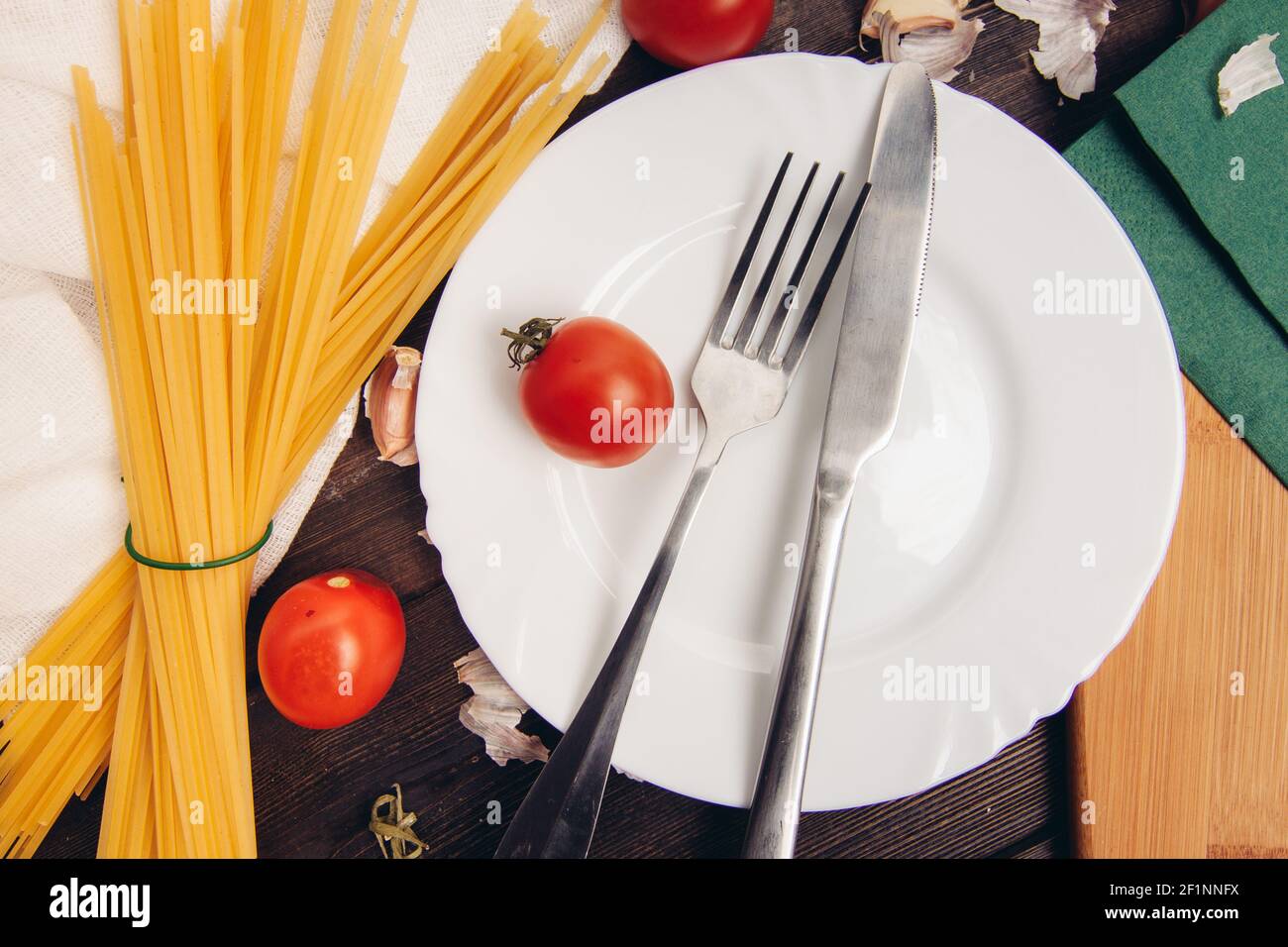table setting food preparation ingredients for italian pasta Stock ...