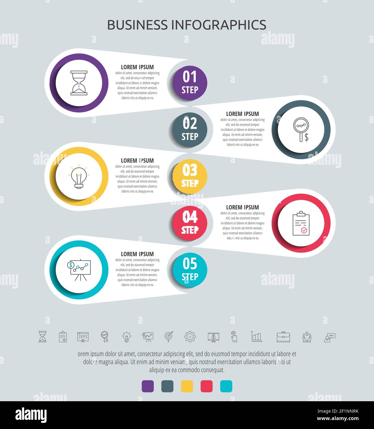 Business vector infographic circles for five label, diagram, graph ...