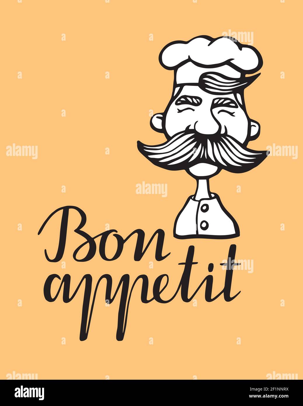 Hand drawn vector illustration of chief-cooker with a mustache in a ...