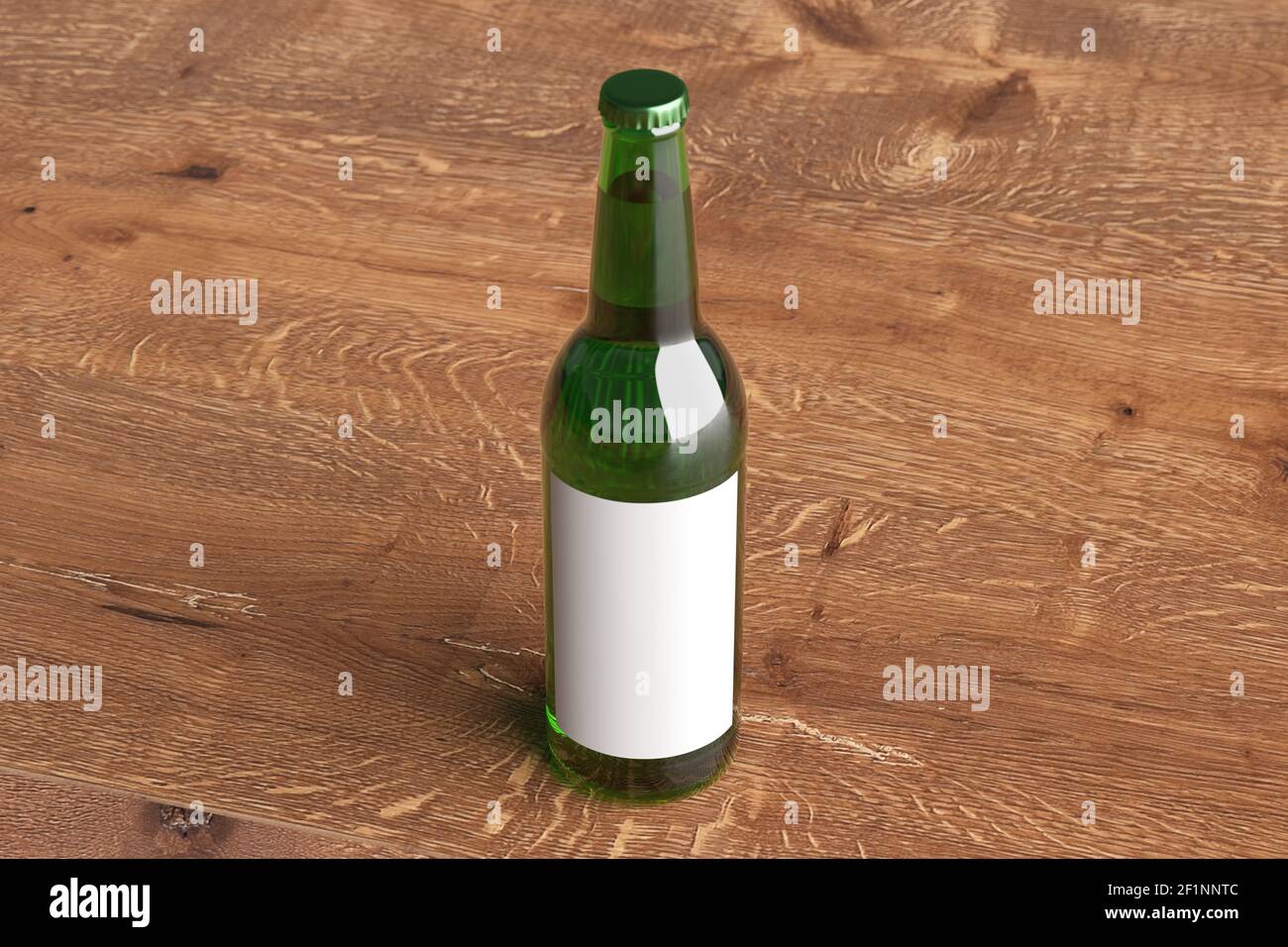 Beer bottle 500ml mock up with blank label on wooden background. Side ...