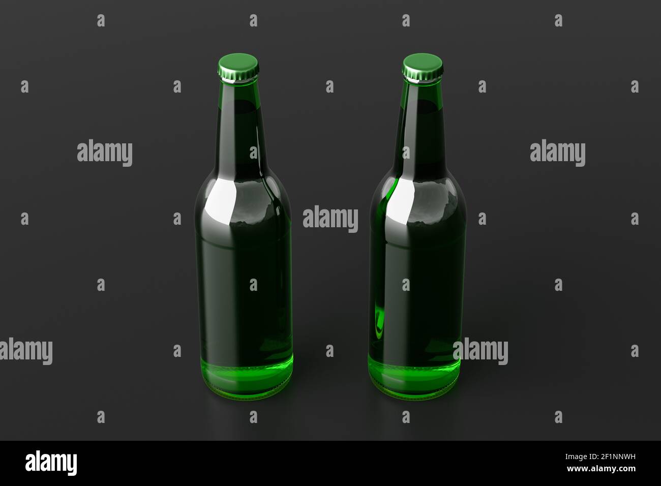 Two beer bottles 500ml mock up on black background. Side view Stock ...