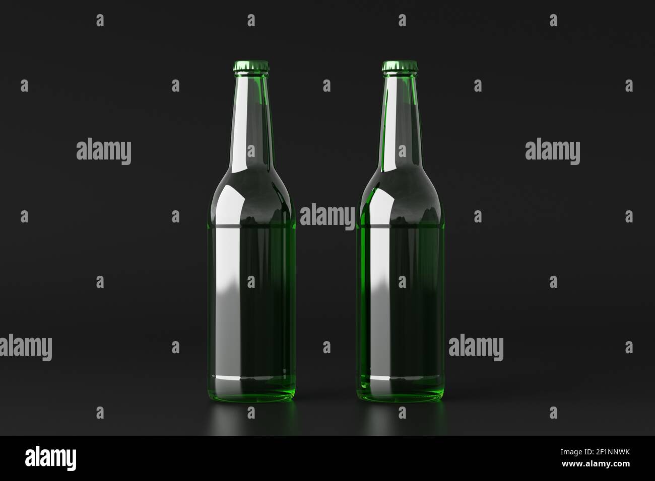 Two beer bottles 500ml mock up on black background. Front view Stock ...