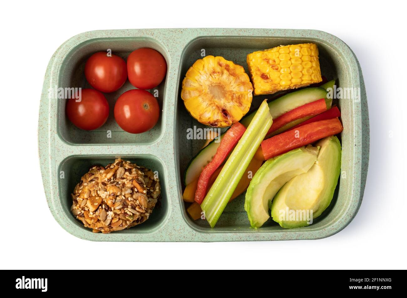 Lunch box with delicious food on a white background Stock Photo - Alamy