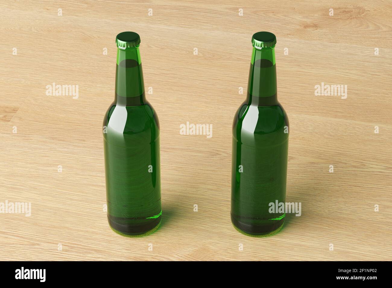 Two beer bottles 500ml mock up on wooden background. Side view Stock ...