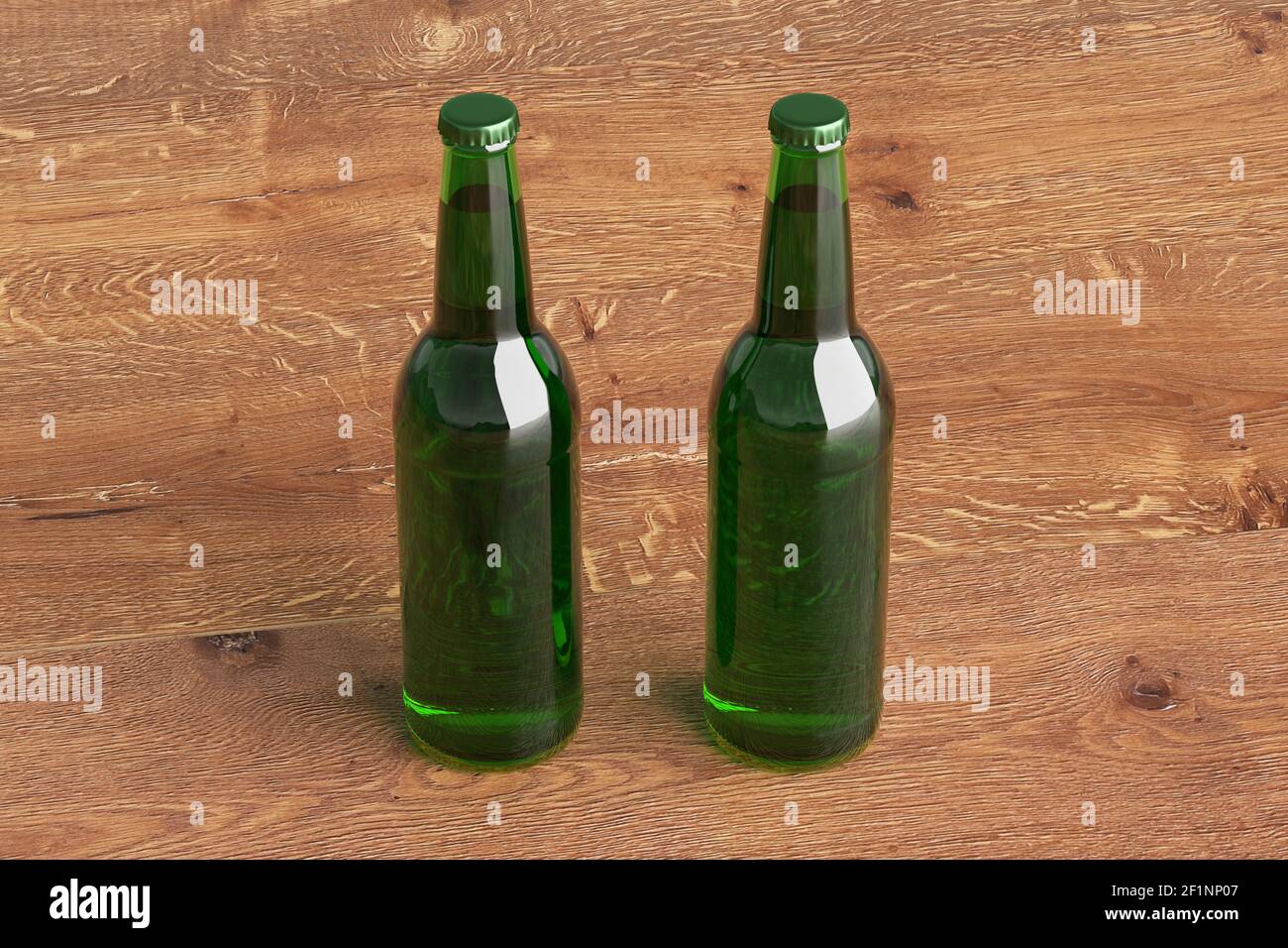 Two beer bottles 500ml mock up on wooden background. Side view Stock ...