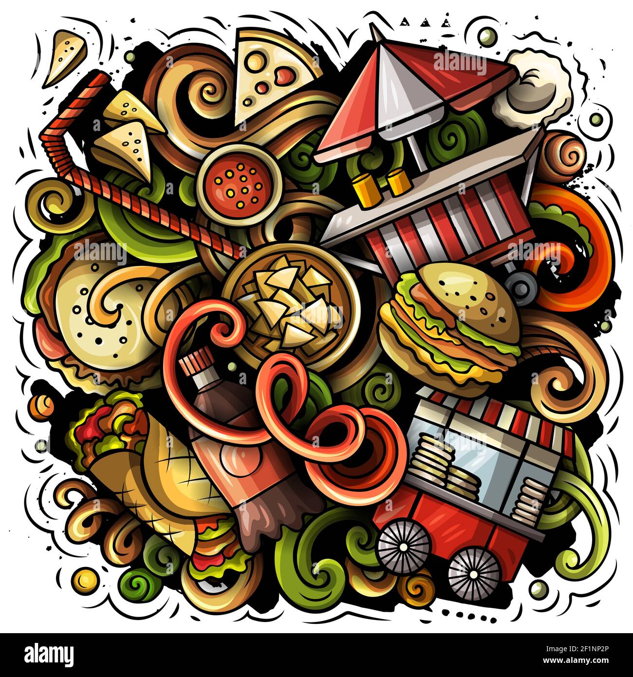 Fastfood vector doodles illustration. Fast food design. Unhealthy food ...