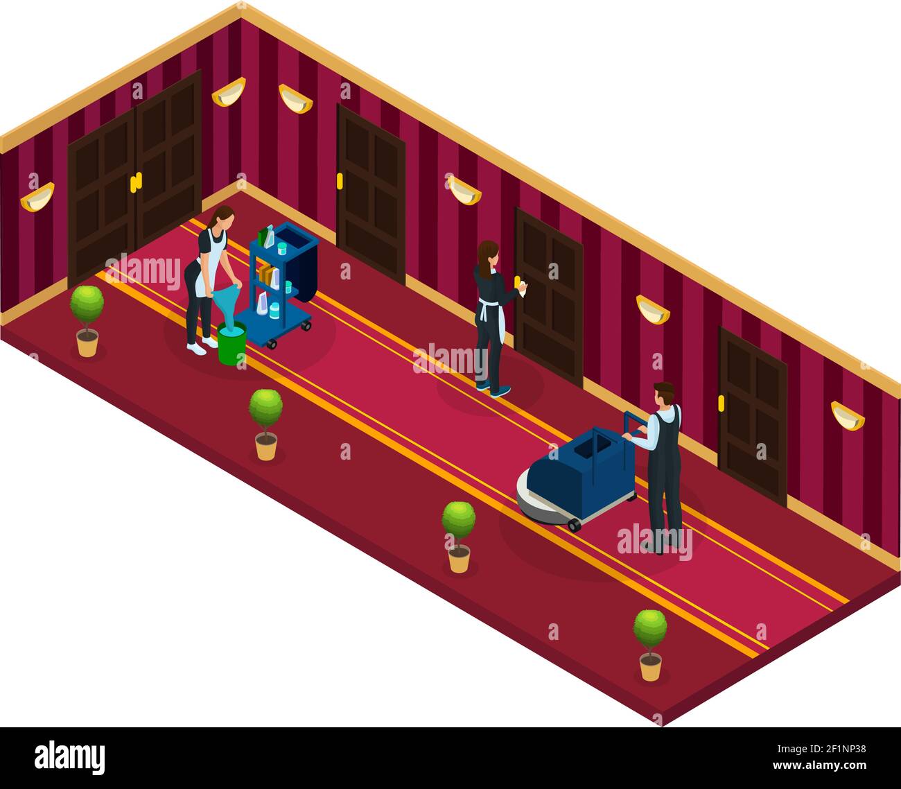 Isometric hotel cleaning service concept with maids professional ...