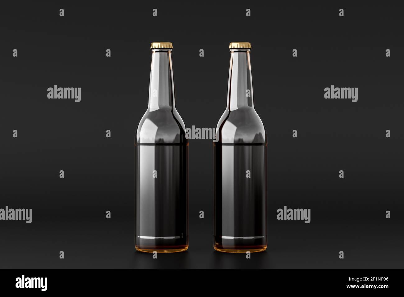 Two beer bottles 500ml mock up on black background. Front view Stock ...