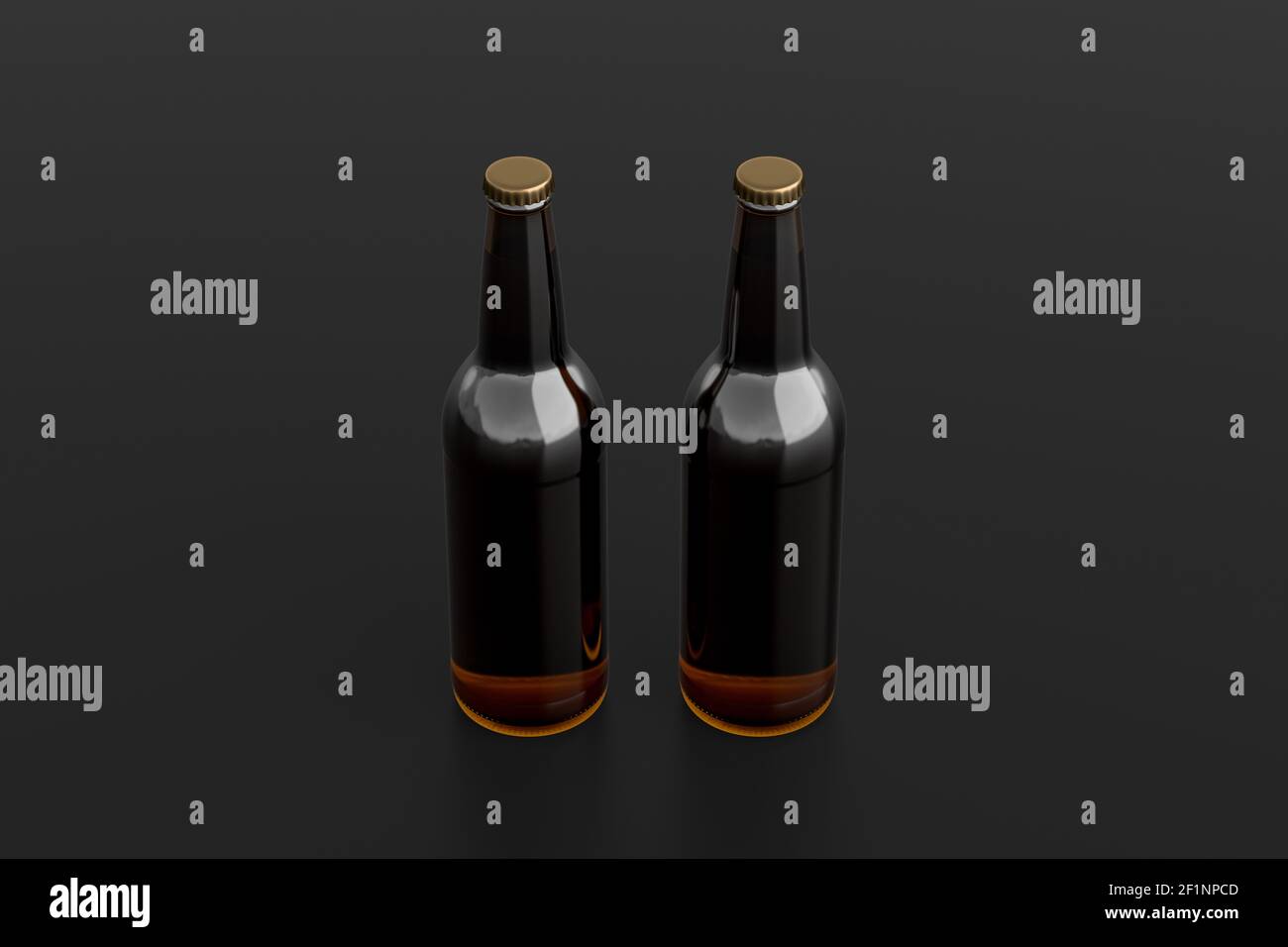 Two beer bottles 500ml mock up on black background. Side view Stock ...