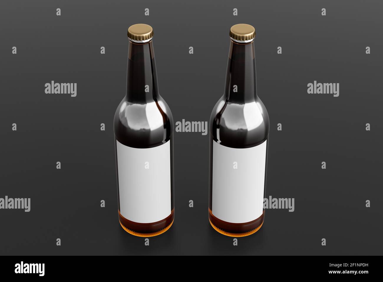 Two beer bottles 500ml mock up with blank label on black background ...