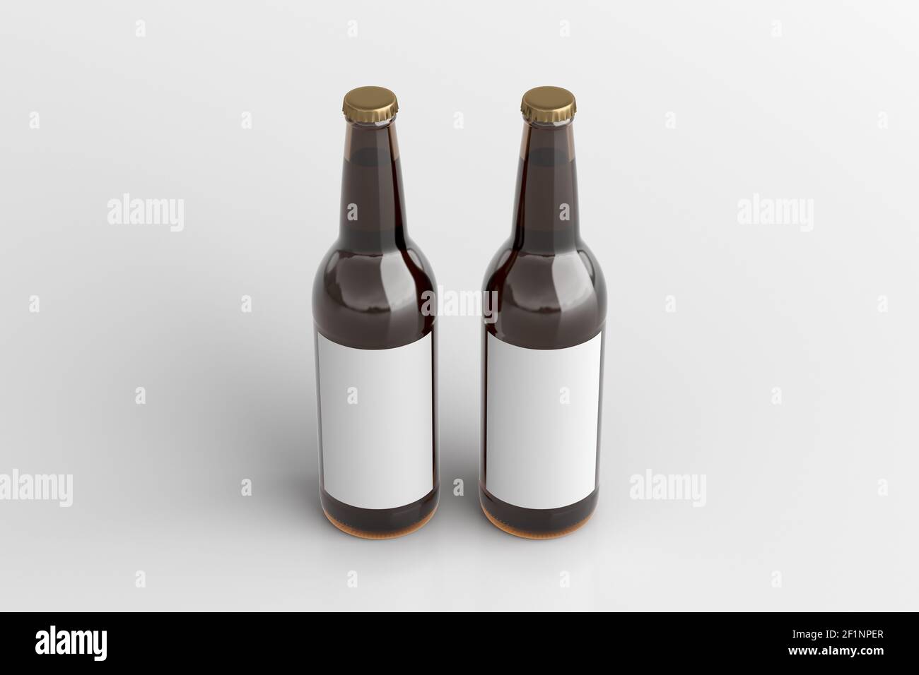 Two beer bottles 500ml mock up with blank label on white background ...