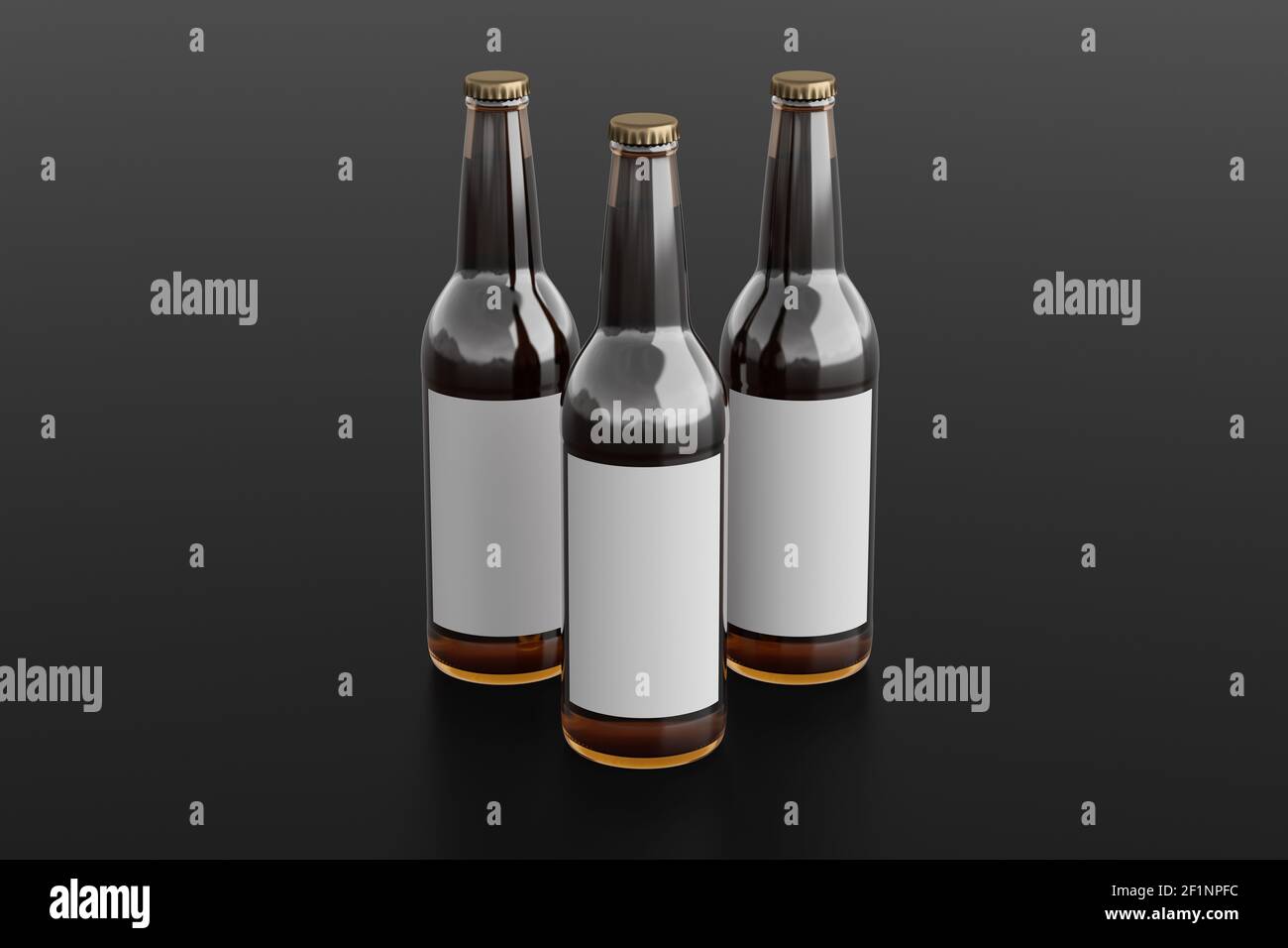 Three beer bottles 500ml mock up with blank label on black background ...