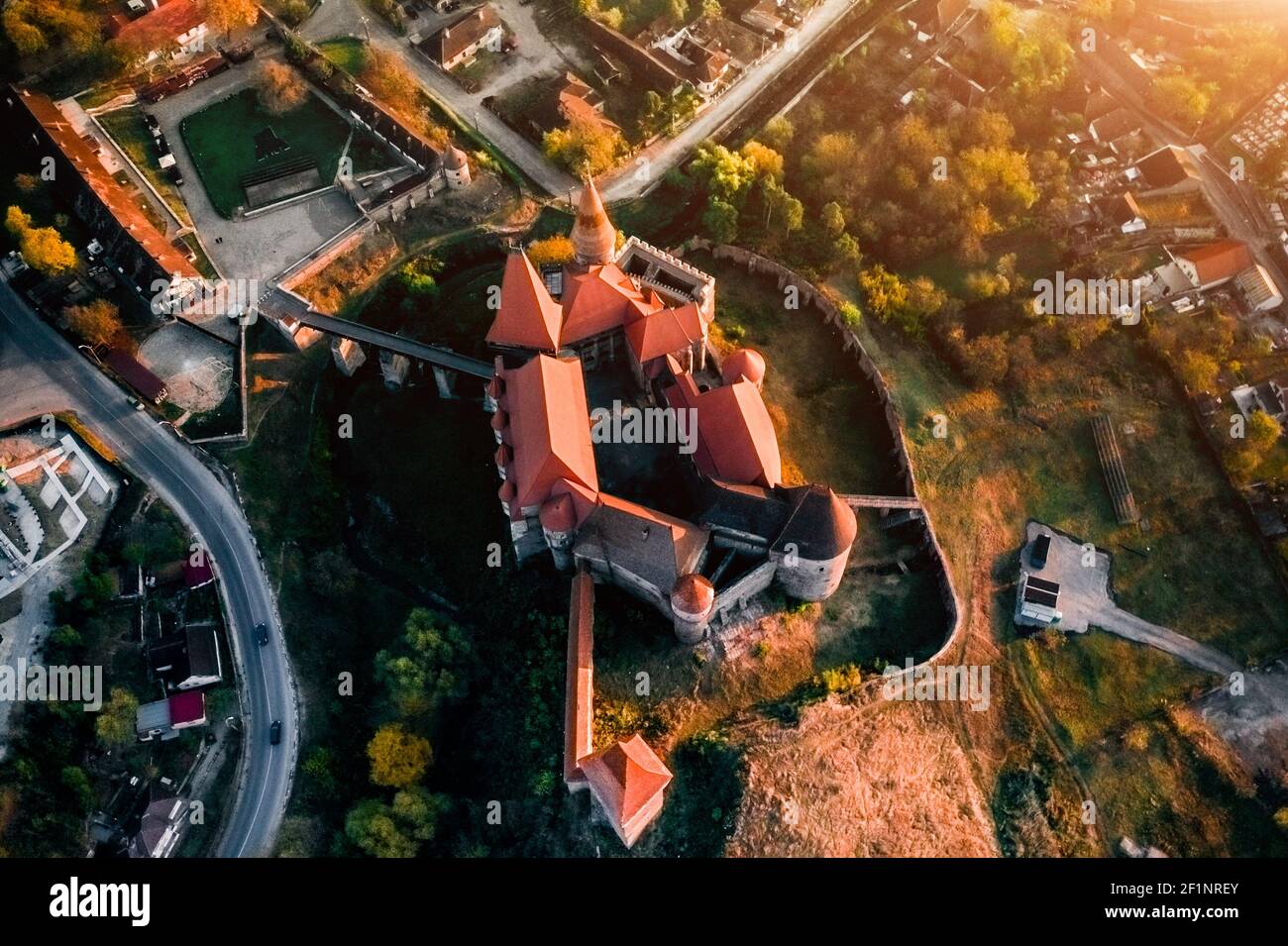 Top view of medieval Hunedoara Castle in Romania Stock Photo - Alamy