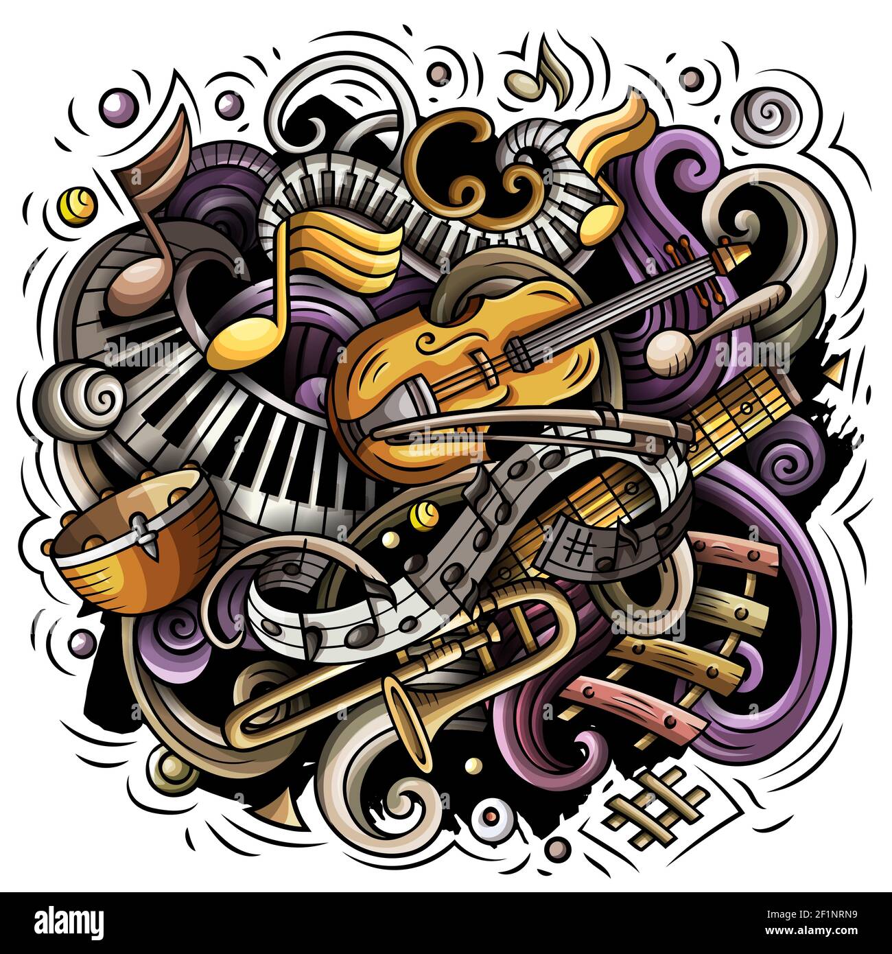 Cartoon vector doodles Classic music illustration. Colorful, detailed ...