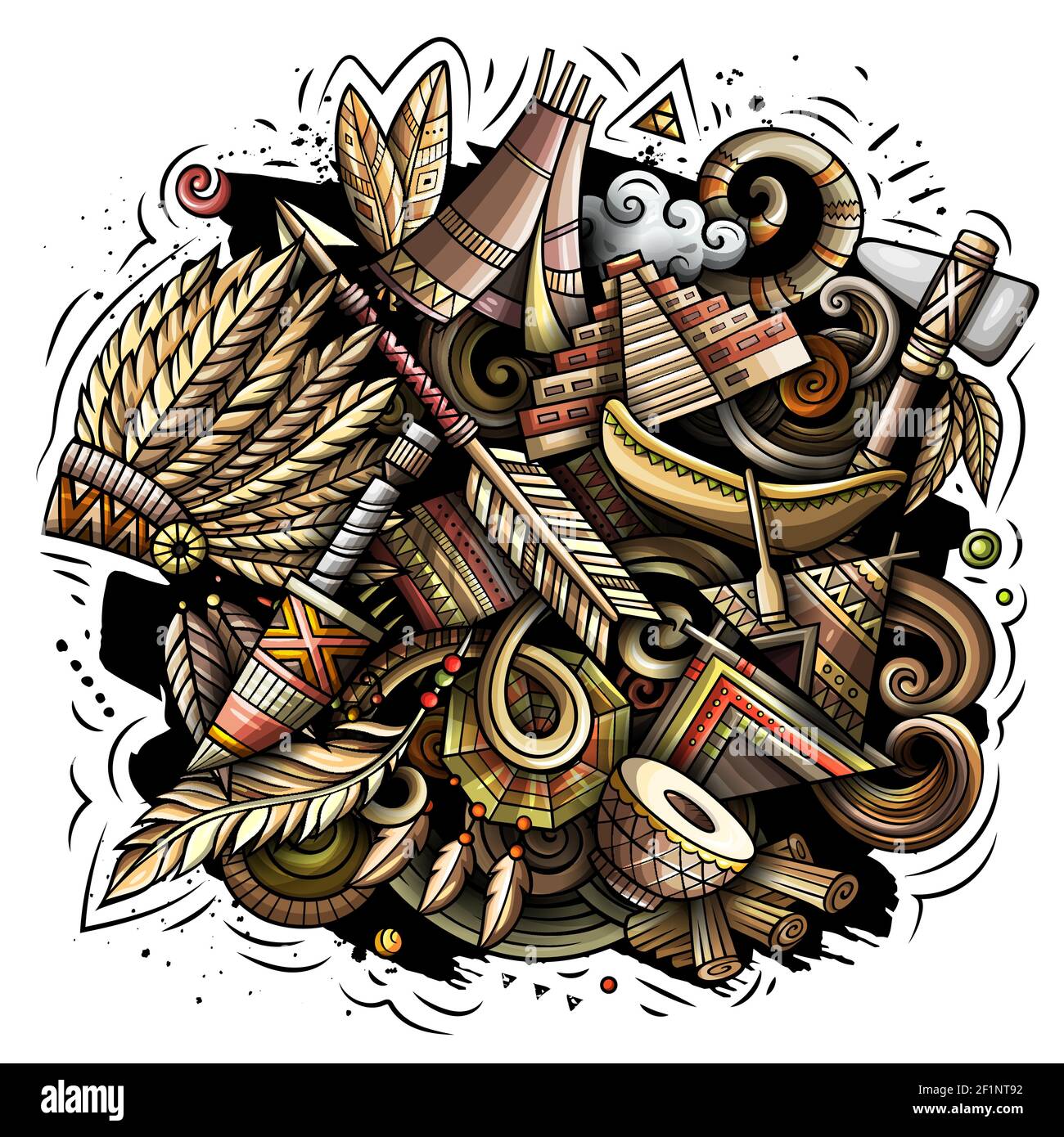 Native American cartoon vector doodle design. Colorful detailed ...
